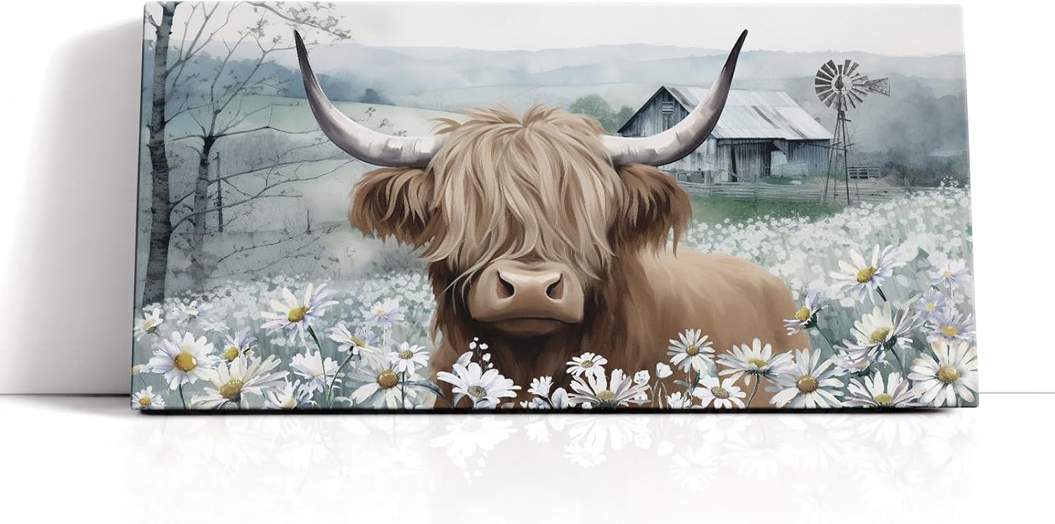 Amazon.com: Amsnkee Highland Cow Canvas Wall Art Large Coastal ...