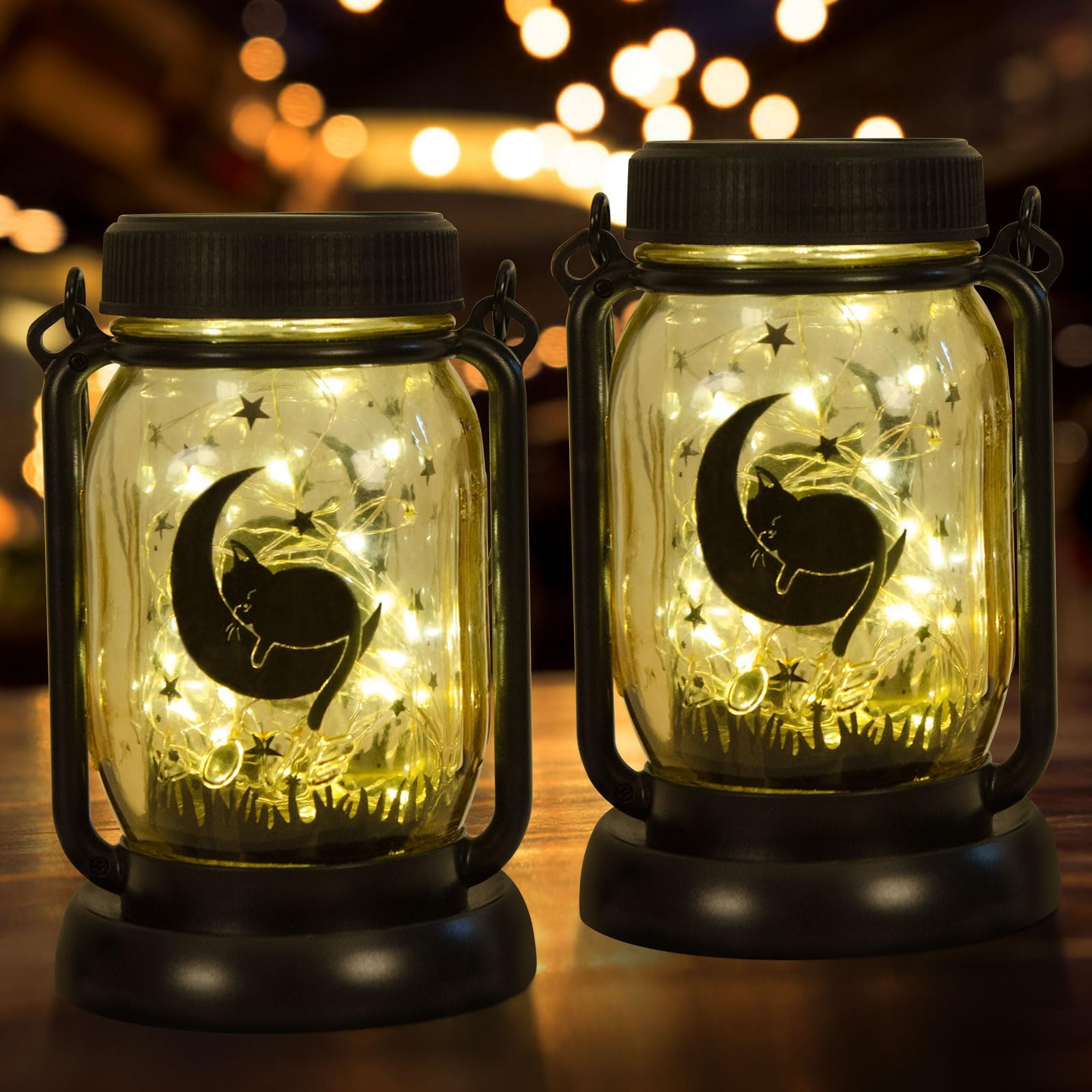Amazon.com: Cats Solar Lanterns Outdoor, 30 Led Fairy Lights Mason Jars ...