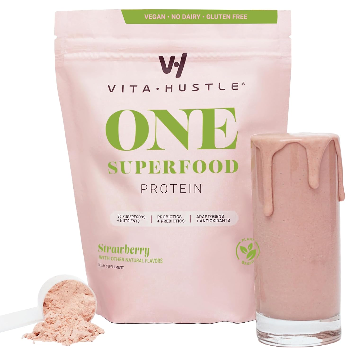 Amazon.com: VitaHustle One Superfood Protein All-in-One Nutrition Shake, 20g Strawberry Plant ...