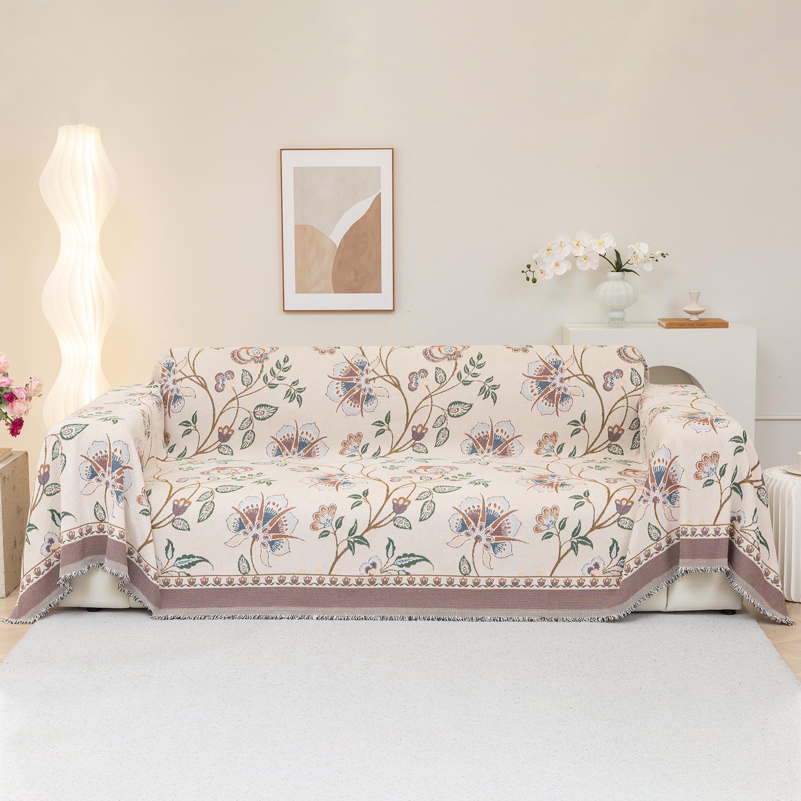 Amazon.com: DREAMINGO Floral Farmhouse Couch Cover for 3 Cushion Couch ...