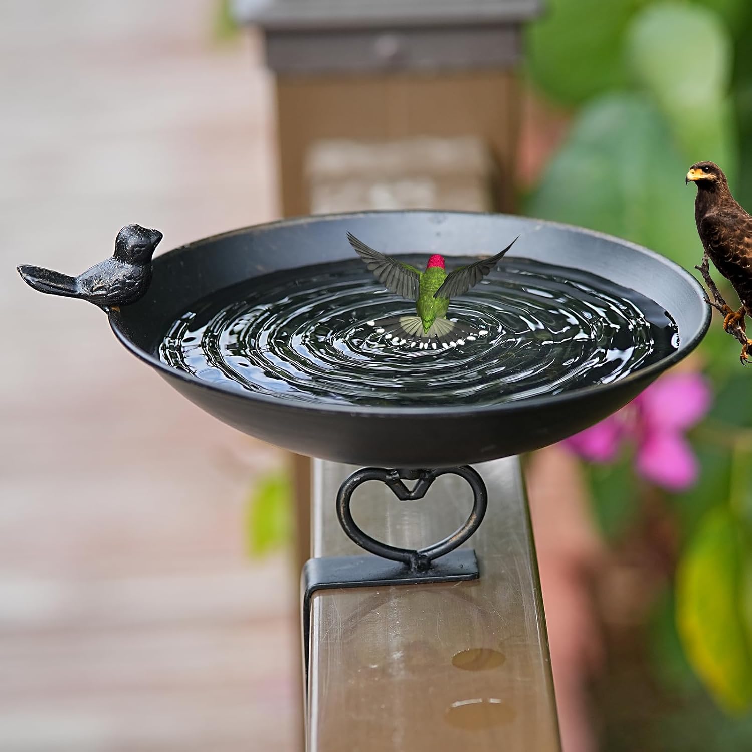 HLQMFHT 10 Inchs Deck Mounted Bird Bath,Metal Bird Bath for Deck ...