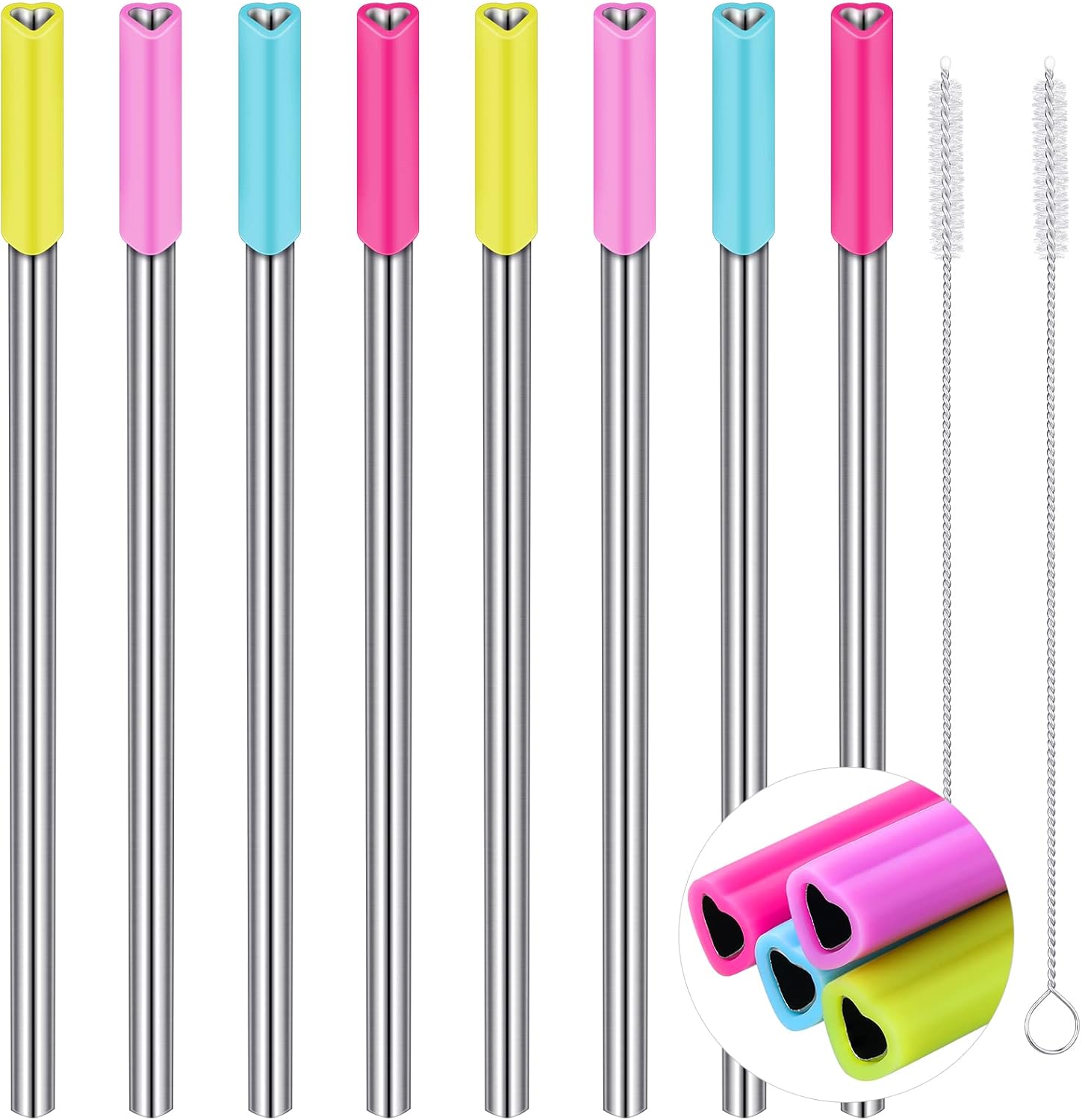 Amazon.com: Heart Shaped Stainless Steel Straws with Silicone Tips ...