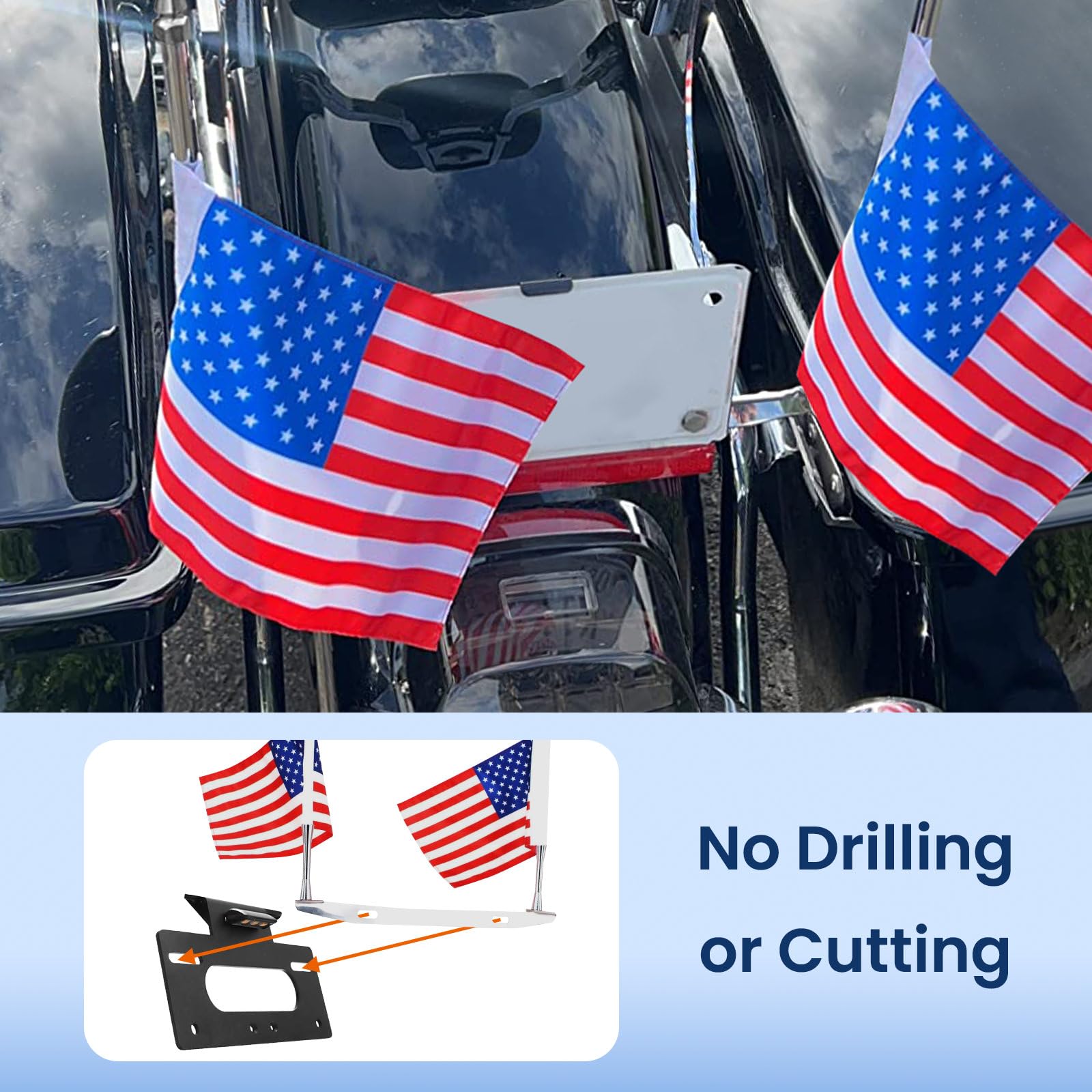 Double Flag Pole Motorcycle GUAIMI Motorcycle License Plate Flag Mount ...