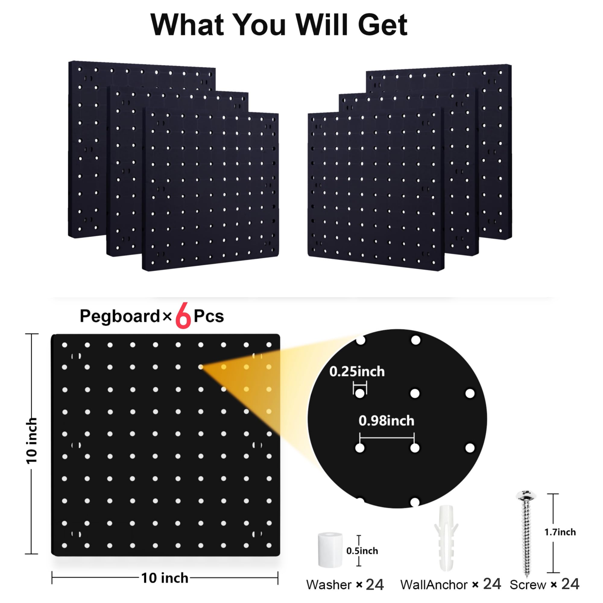 Snapklik.com : Peg Board Wall Organizer Panels - 6Pcs Black ABS ...