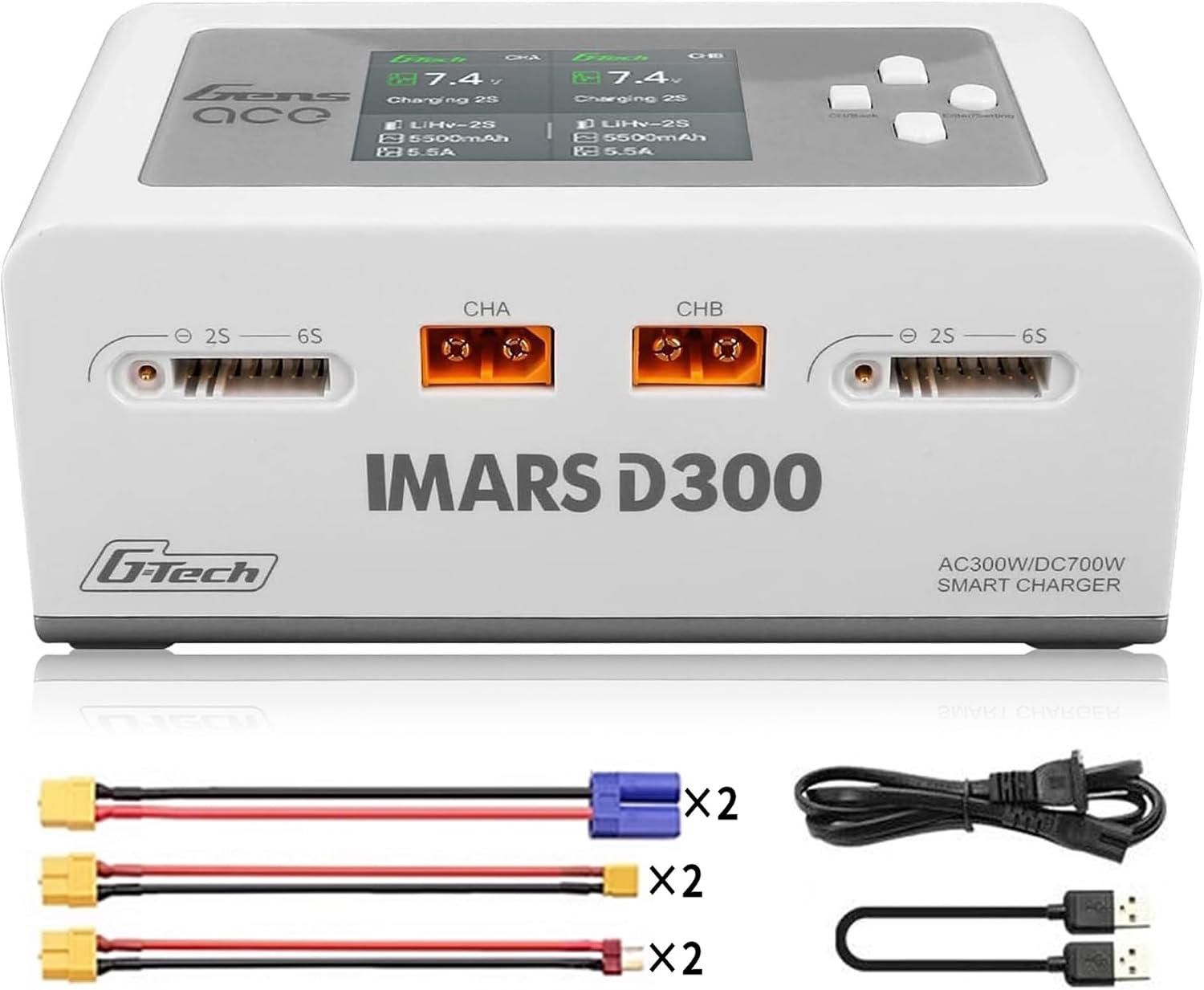 Amazon.com: Gens Ace D300 RC Battery Charger G-Tech Series Dual Lipo ...