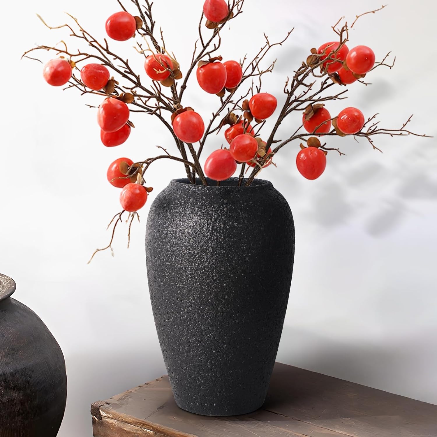 Amazon.com: Large Rustic Vase for Flowers,10'' Black Farmhouse Ceramic ...