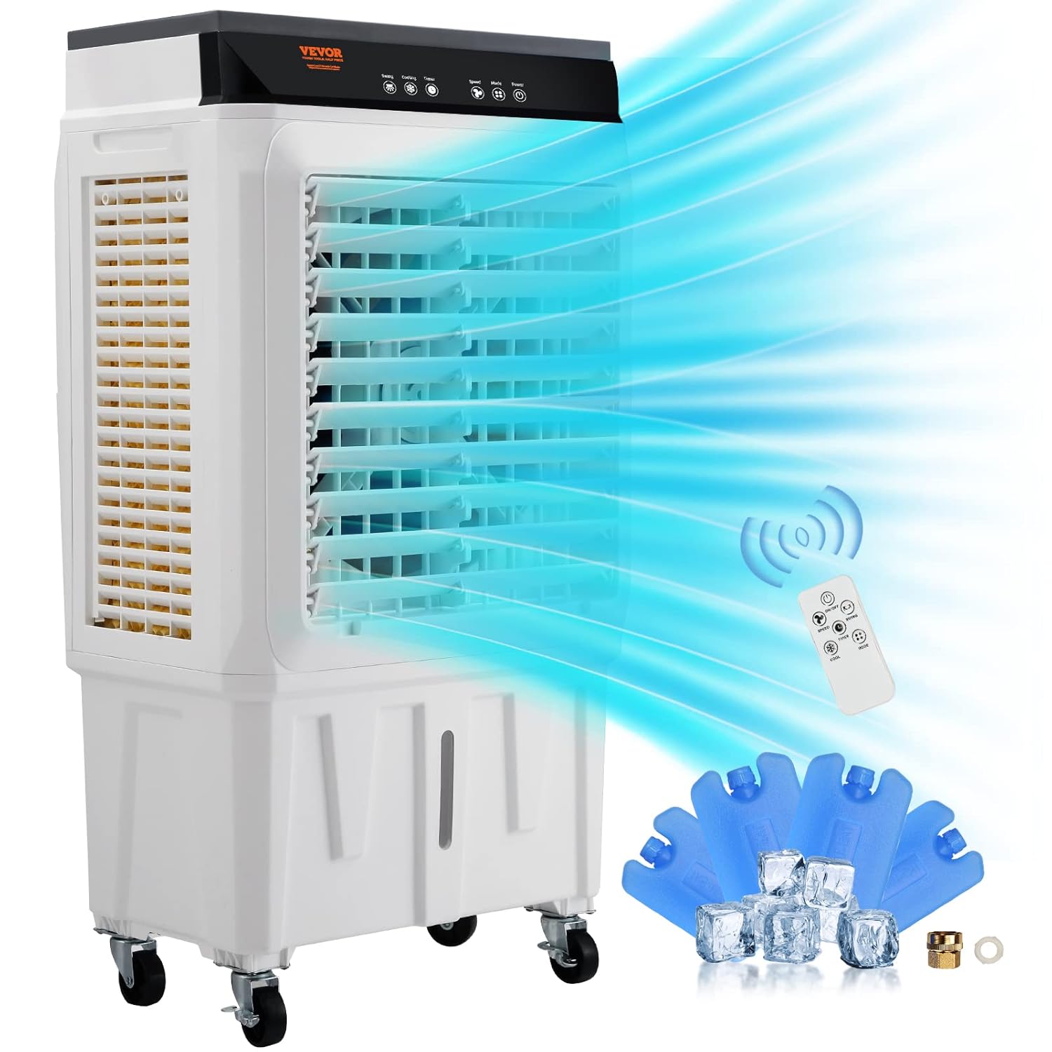 VEVOR Evaporative Air Cooler, 2100 CFM, 135° Oscillating Swamp Cooler ...