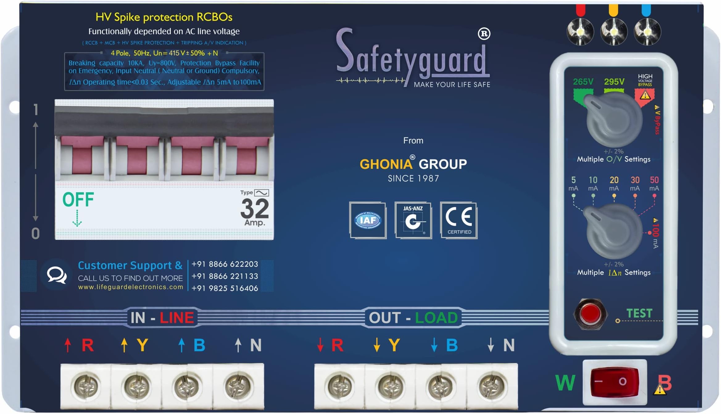 Safetyguard FPS Three Phase 4 Pole Advance Circuit Breaker | Adjustable ...