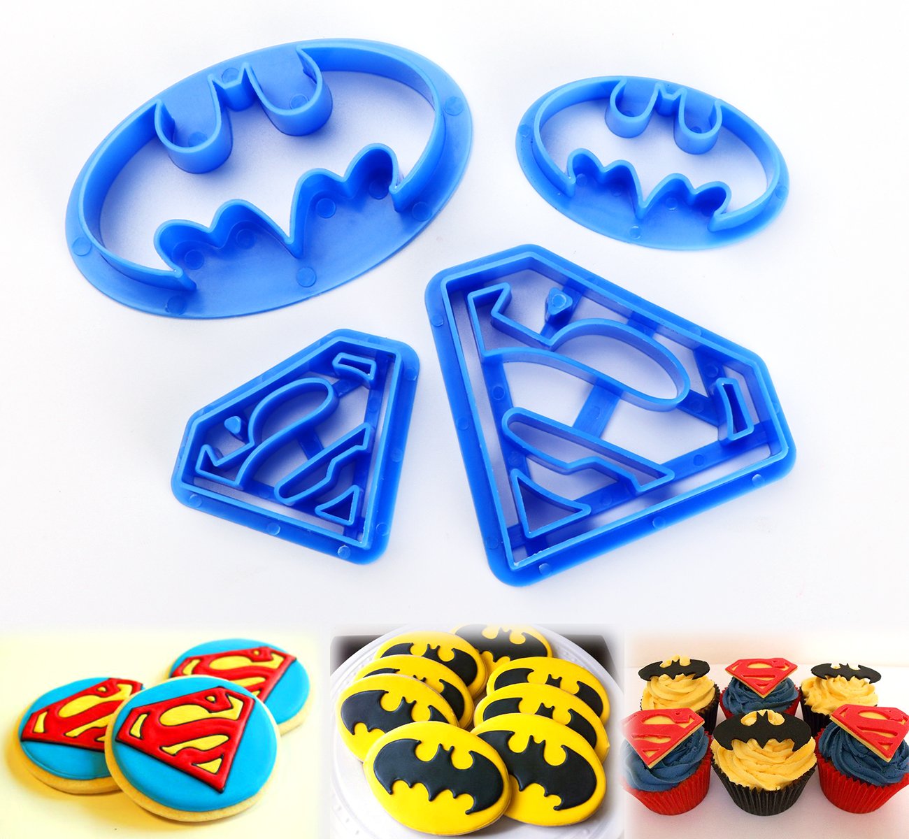 ilauke Superhero Superman Batman Cookie Cutters Mould Set of 4 Biscuit ...