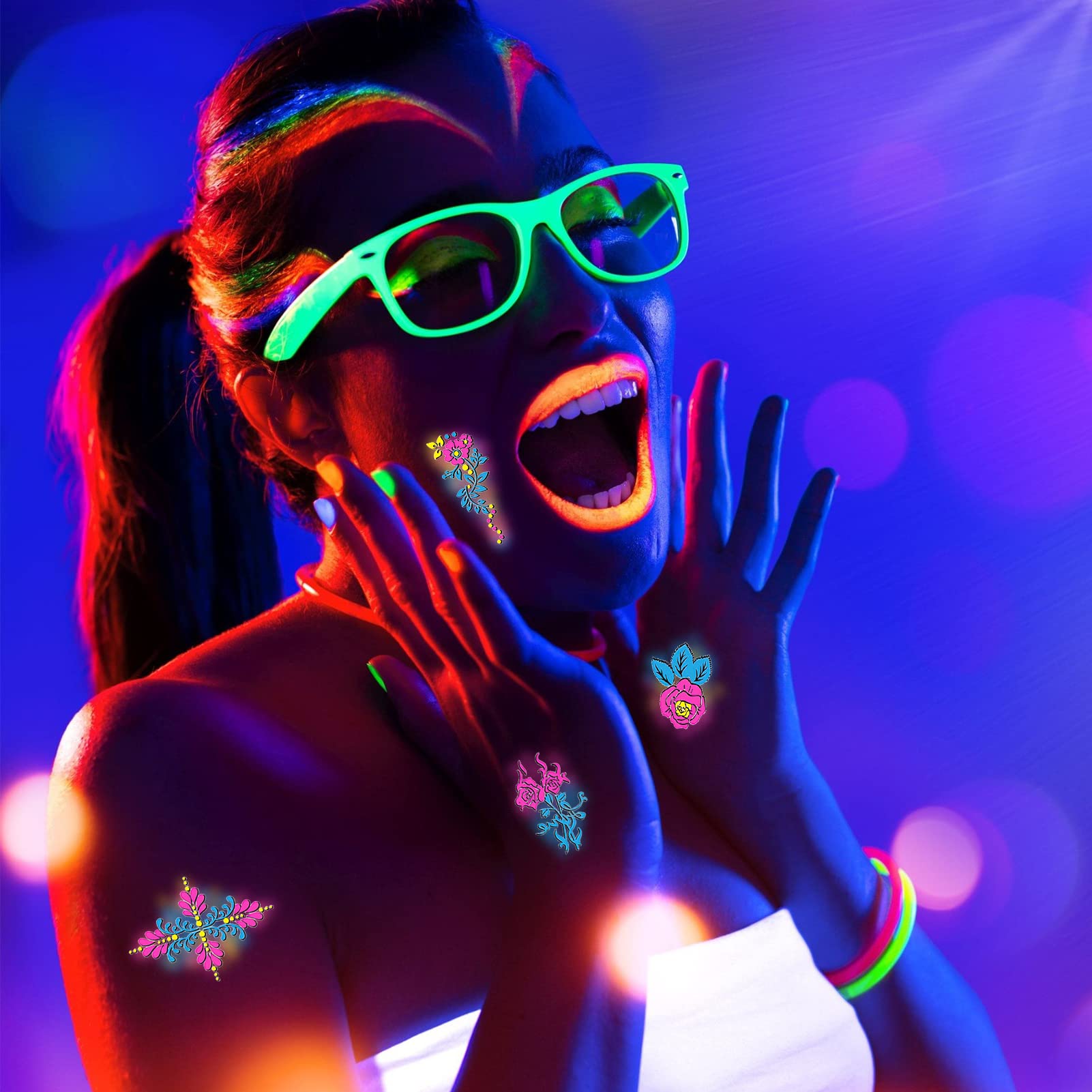 Neon Party Tattoos Pokemon Tattoos UV Blacklight Reactive Glow In