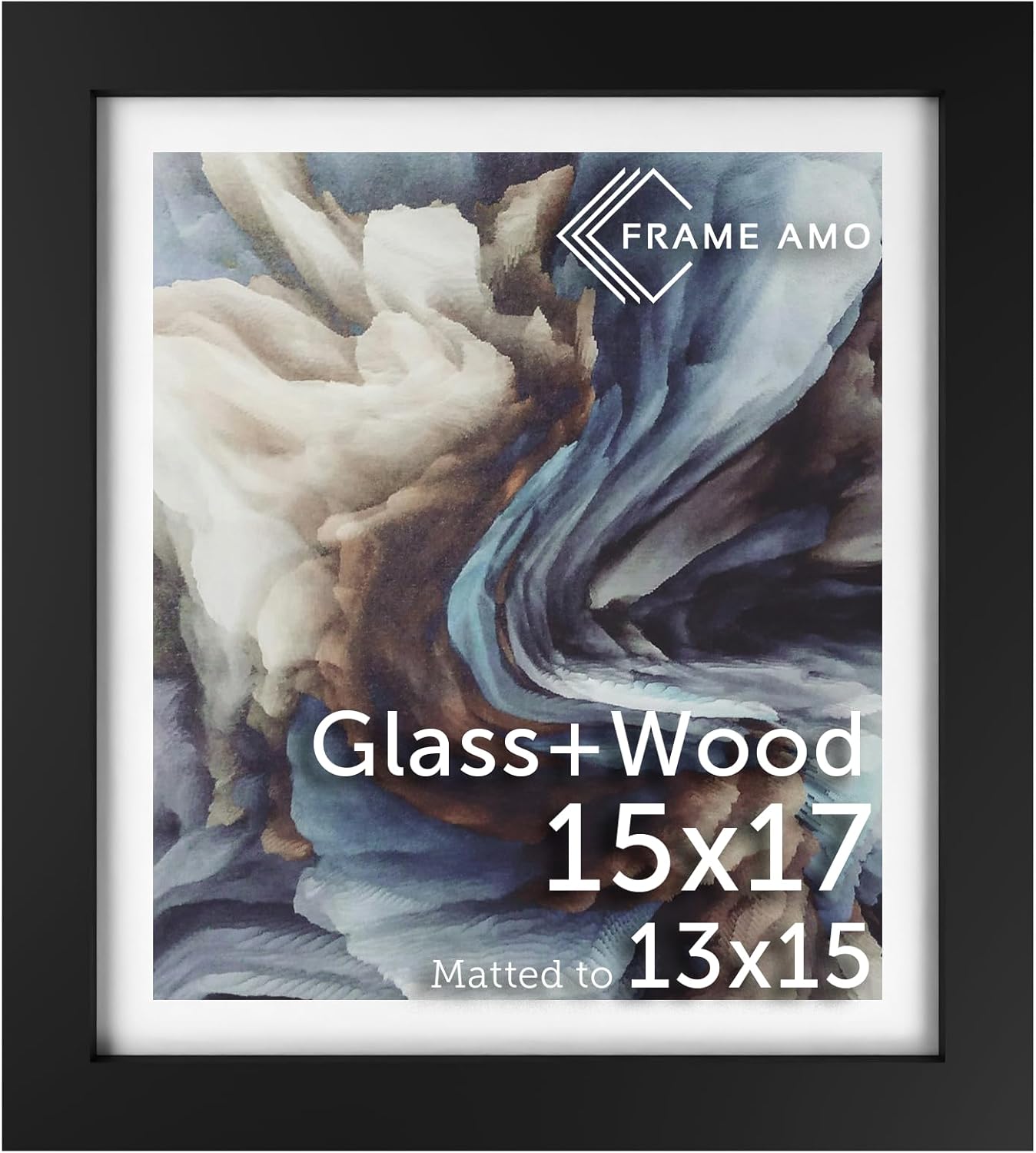 Amazon.com - Frame Amo 15x17 Black Solid Wood Poster Frame, White Mat ...