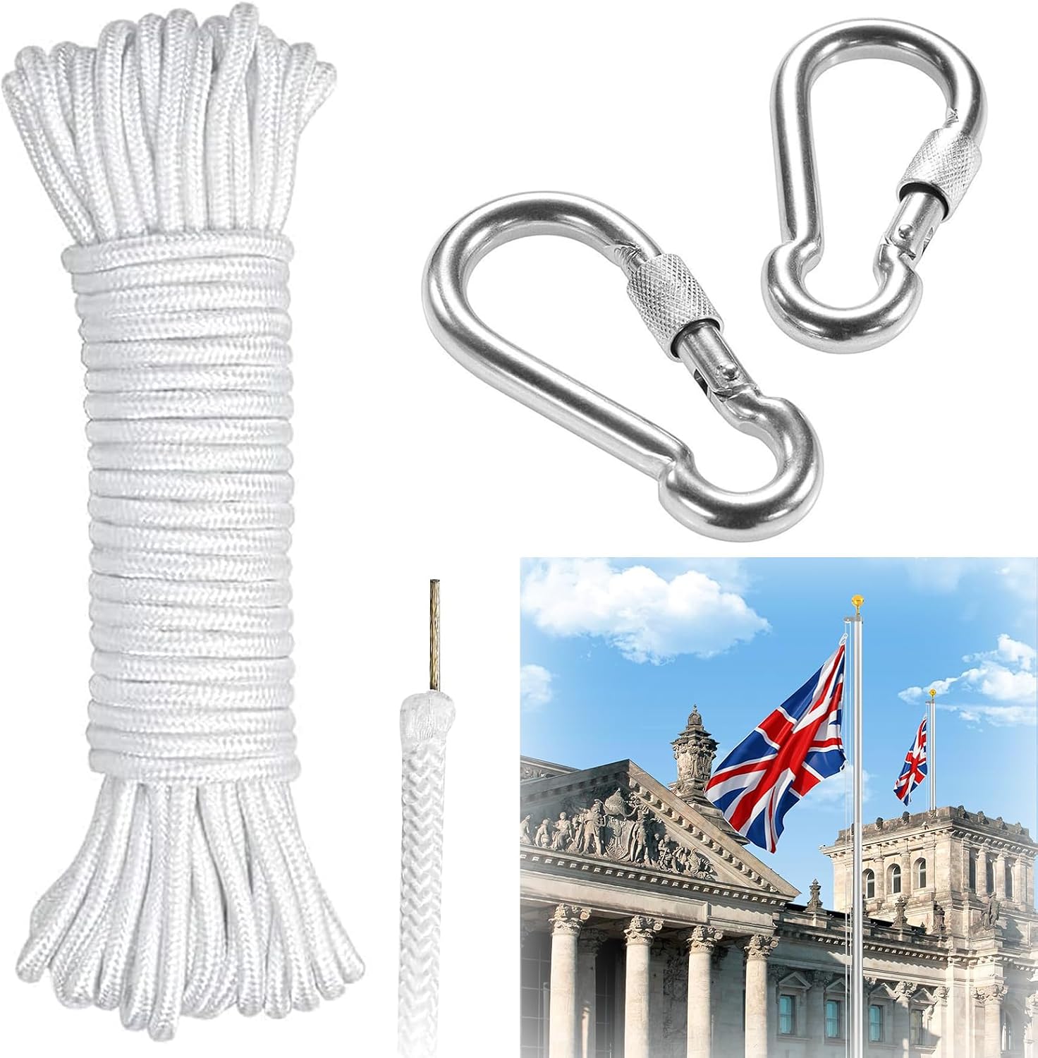 Amazon.com : Flag Pole Rope Replacement Kit - Heavy Duty 8mm (5/16 ...