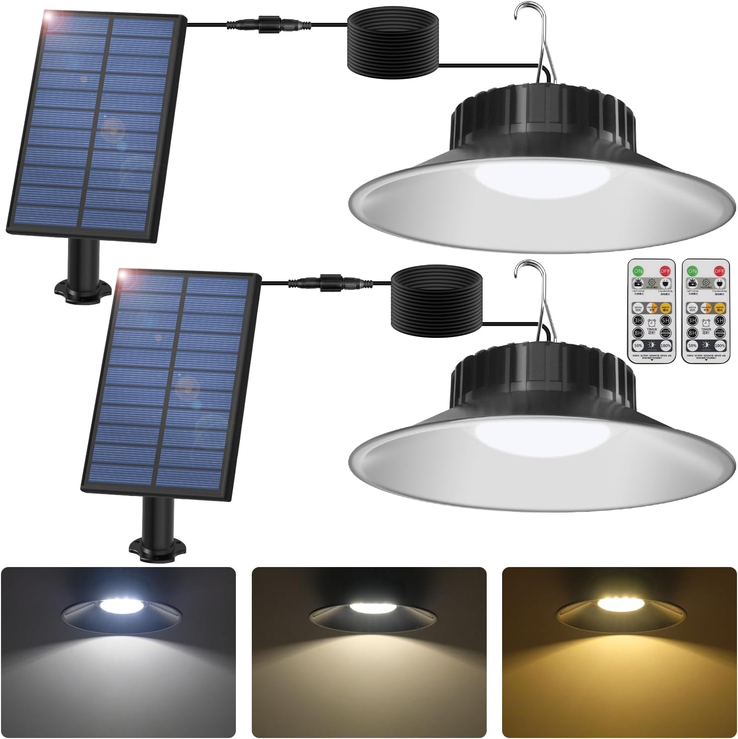 T-SUN Solar Shed Light 2 Pack Solar Pendant Lights Outdoor Indoor Solar ...