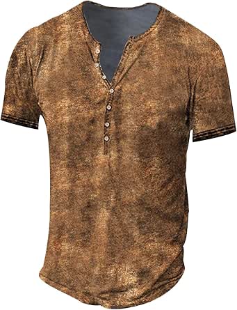 Mens Distressed Henley Shirts Retro Short Sleeve Button-Down Casual ...