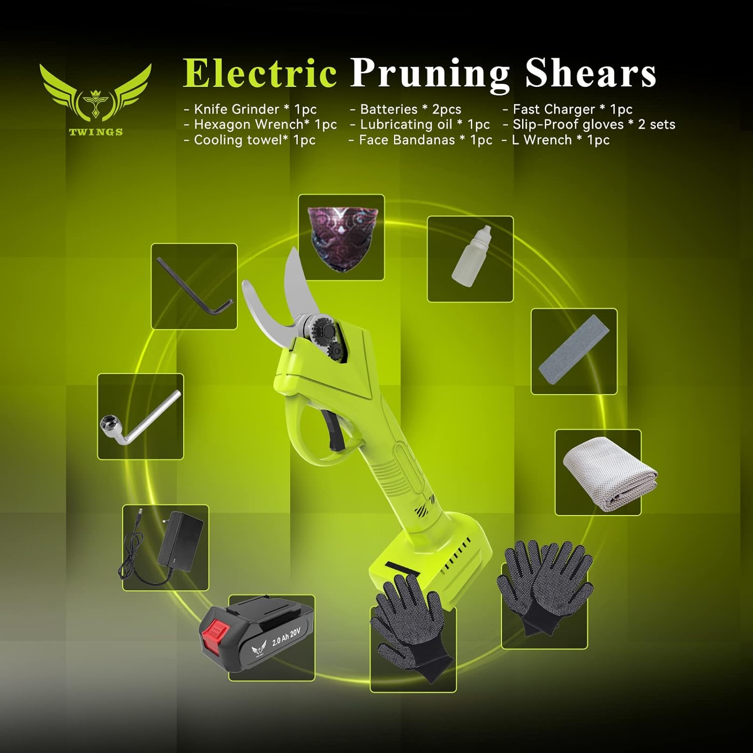 Buy Electric Pruning Shears, Battery Powered Tree Pruner with 2 pack ...