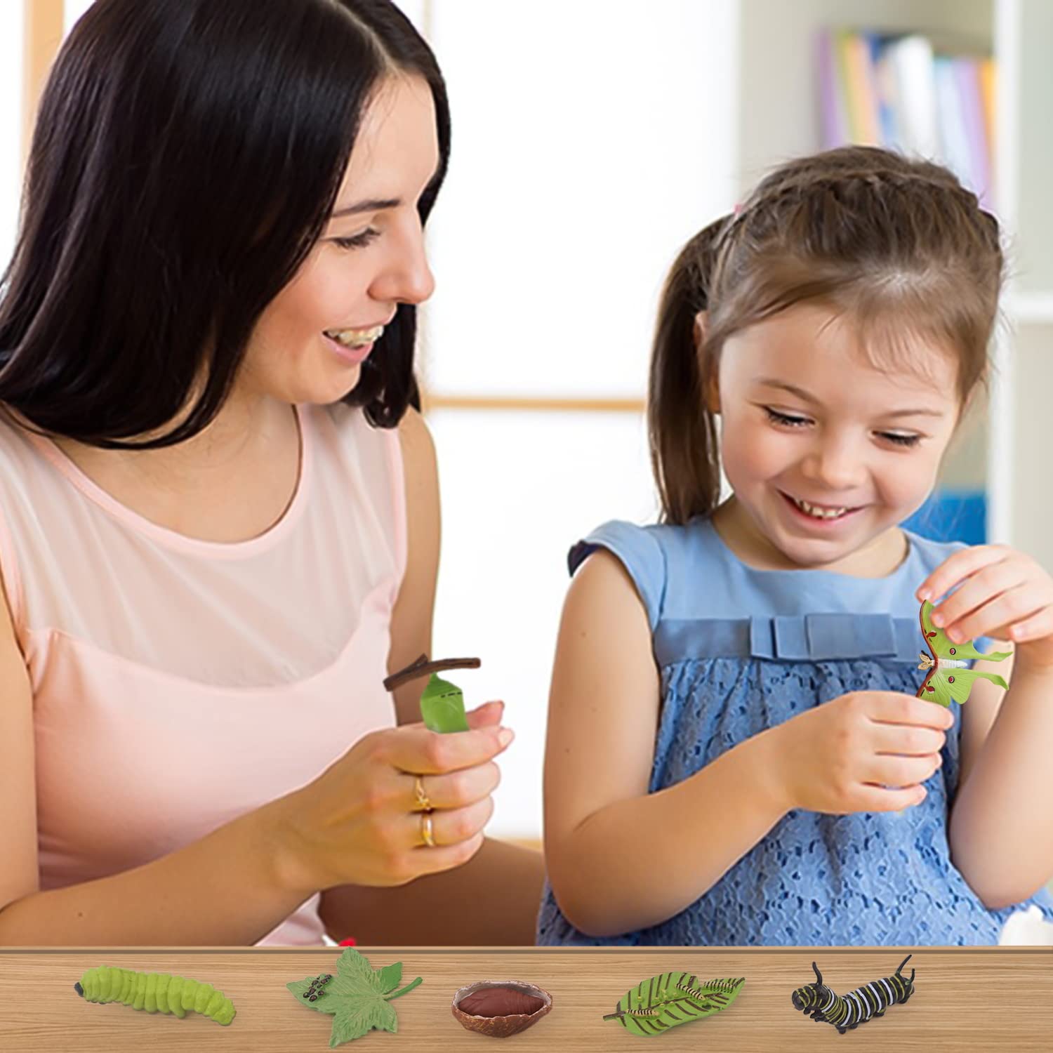 SIENON 4pcs Butterfly Life Cycle Toy Figurines and 4pcs Actias ...