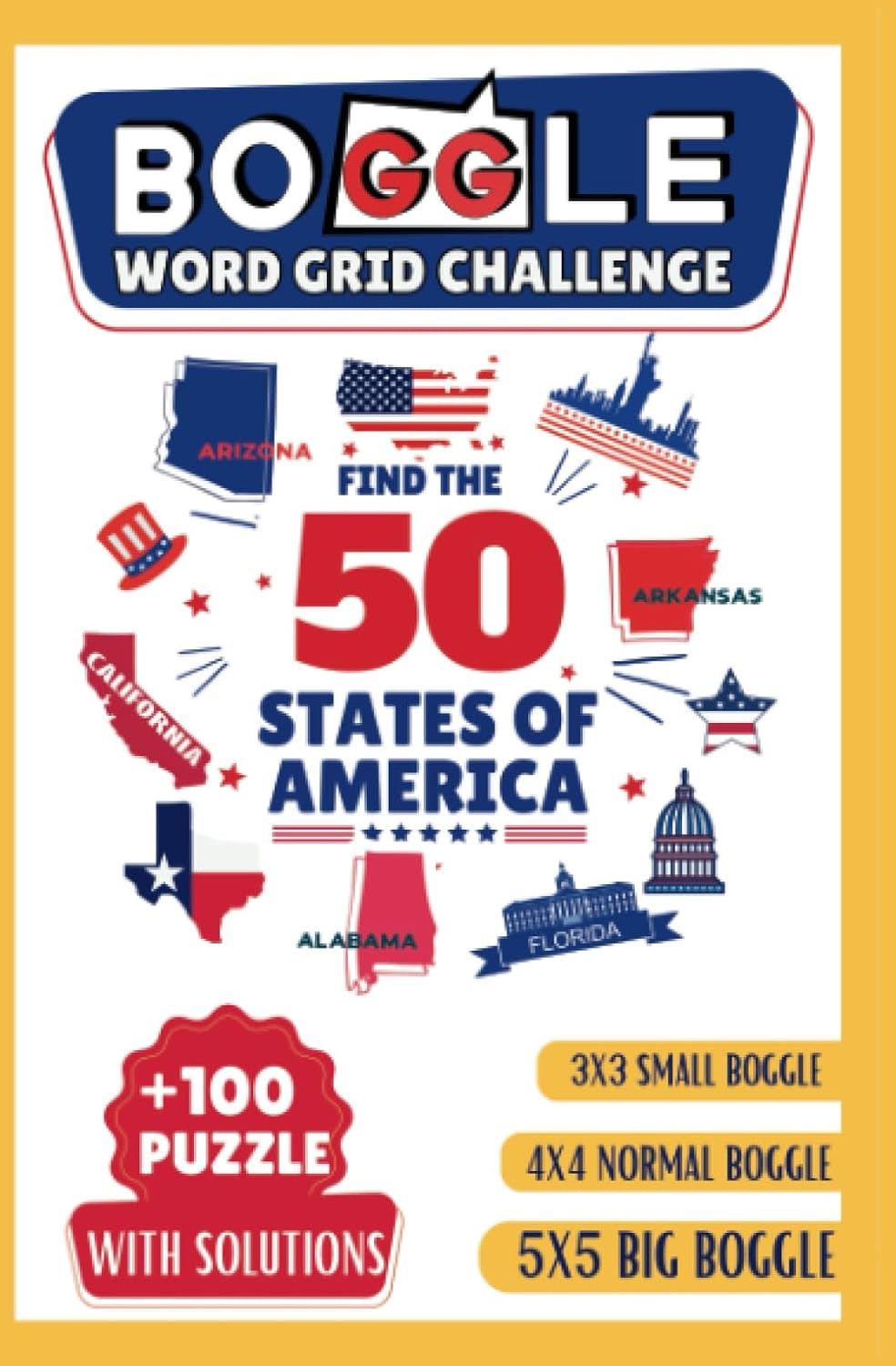 BOGGLE WORD GRID CHALLENGE - 50 US STATES WORD FIND PUZZLES BOOK ...