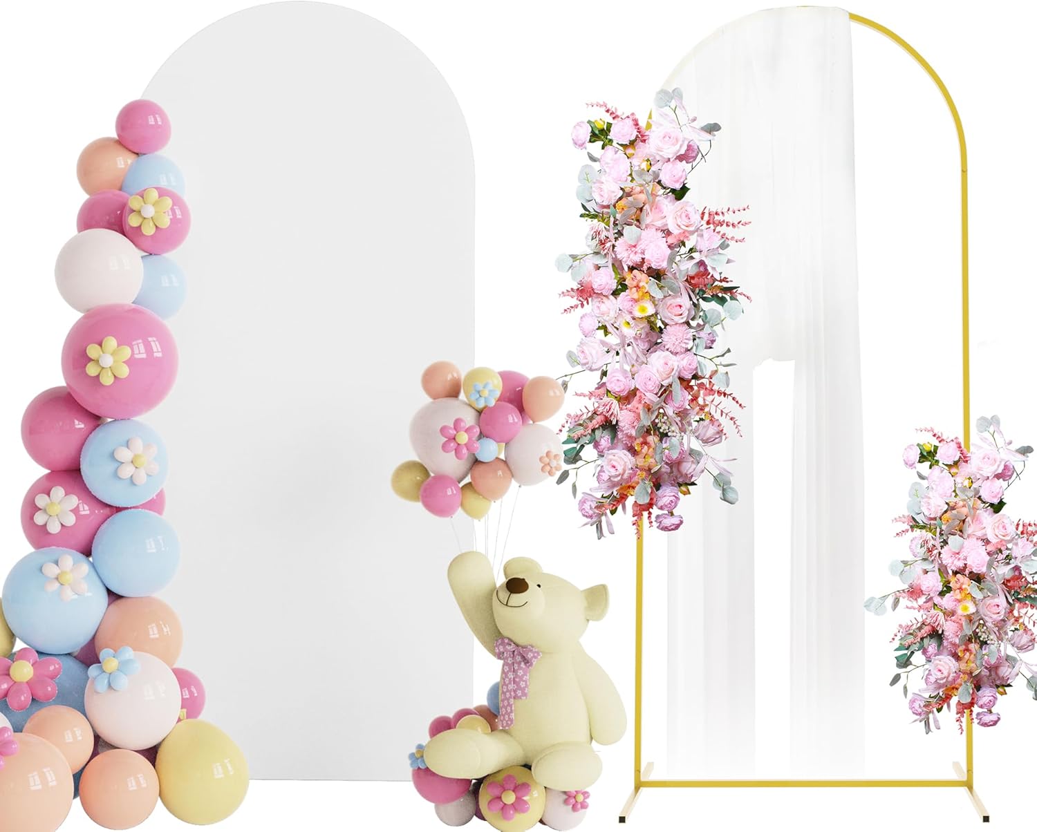 Amazon.com : Putros 6ft Metal Arch Stand with Cover White Spandex Fitted Wedding Arch Cover and ...