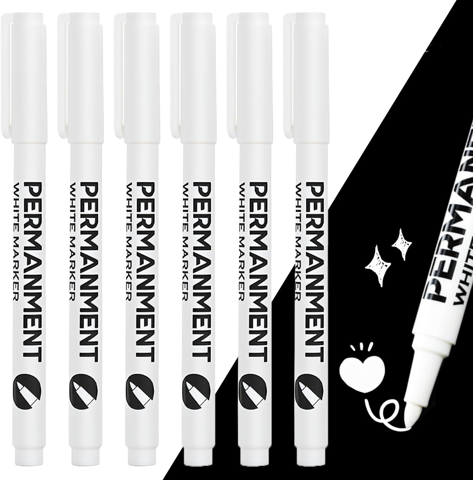 QILUCKY 6Pcs White Marker Pen,2mm Permanent Marker Pens,Waterproof and ...