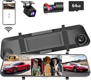 Amazon.com: 3 Channel Mirror Dash Cam, 12 Inch 4K Front and 1080P ...