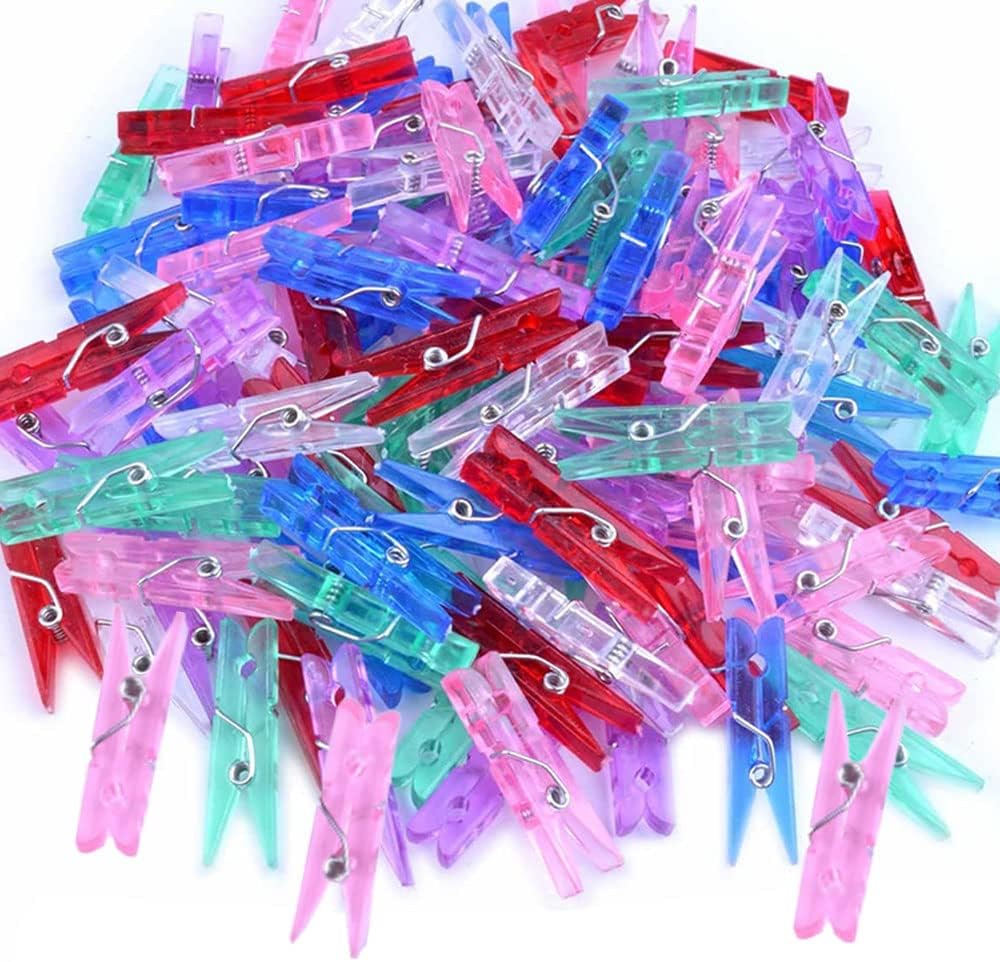 100 Pieces Mini Clear Plastic Coloured Pegs, Plastic Pegs for Washing ...