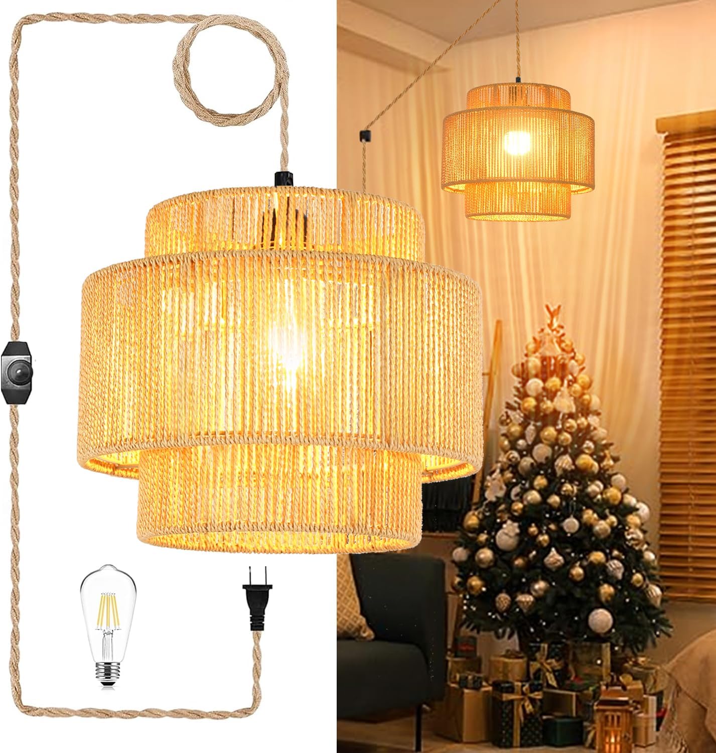 QIYIZM Plug in Pendant Light Hanging Lights with Plug in Cord Boho ...