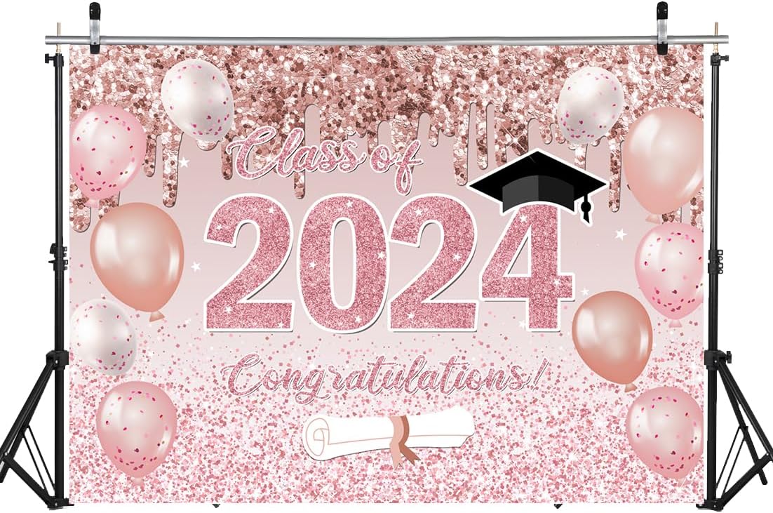 Amazon.com : WOLADA Pink Graduation Backdrop Rose Gold Graduation ...