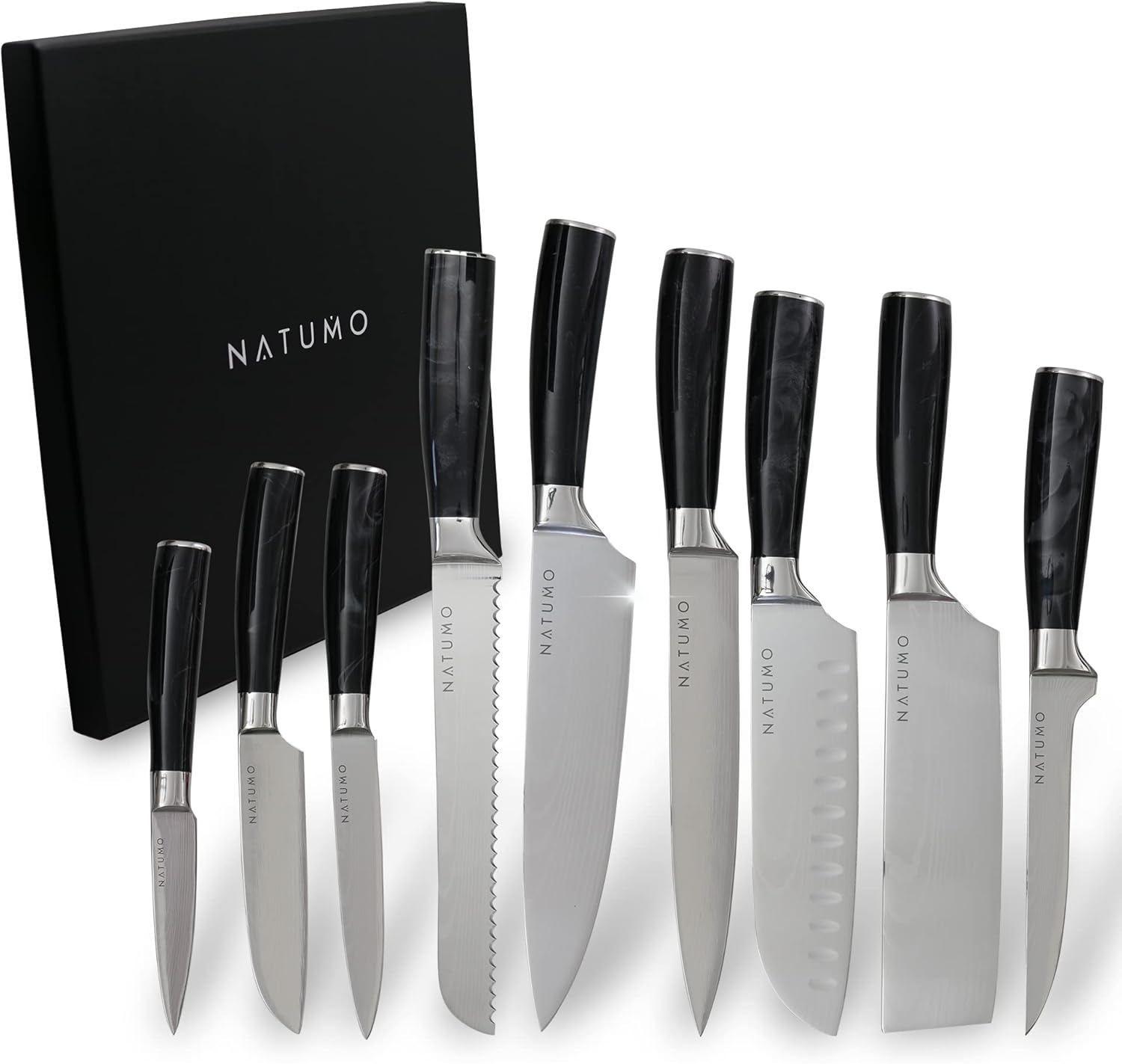 NATUMO Küchenmesser Set 9-teilig. HRC 56+ scharfes Messerset Profi in ...