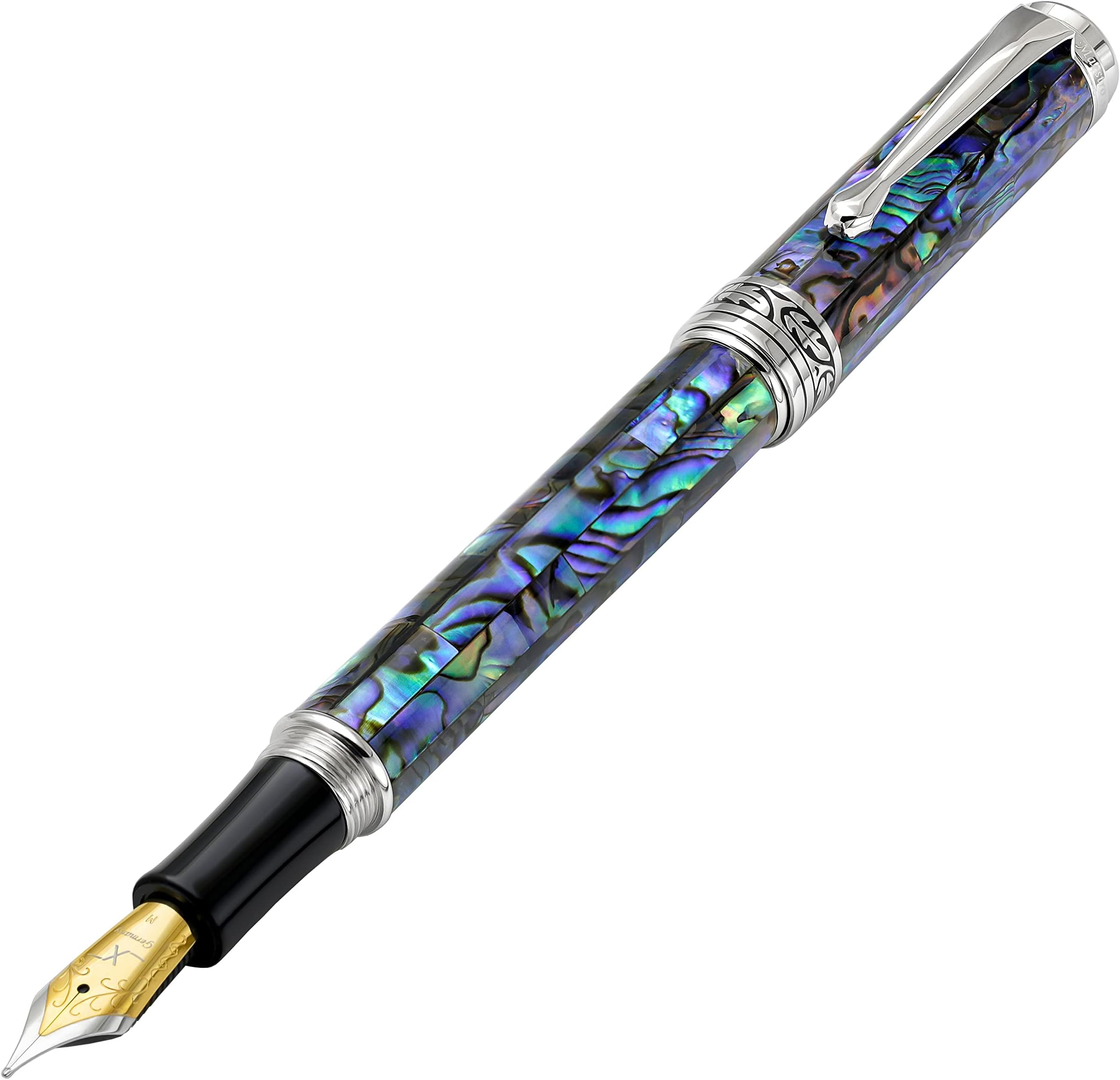 Xezo Maestro Fountain Pen, Fine Nib. Natural Abalone Sea Shell Color ...