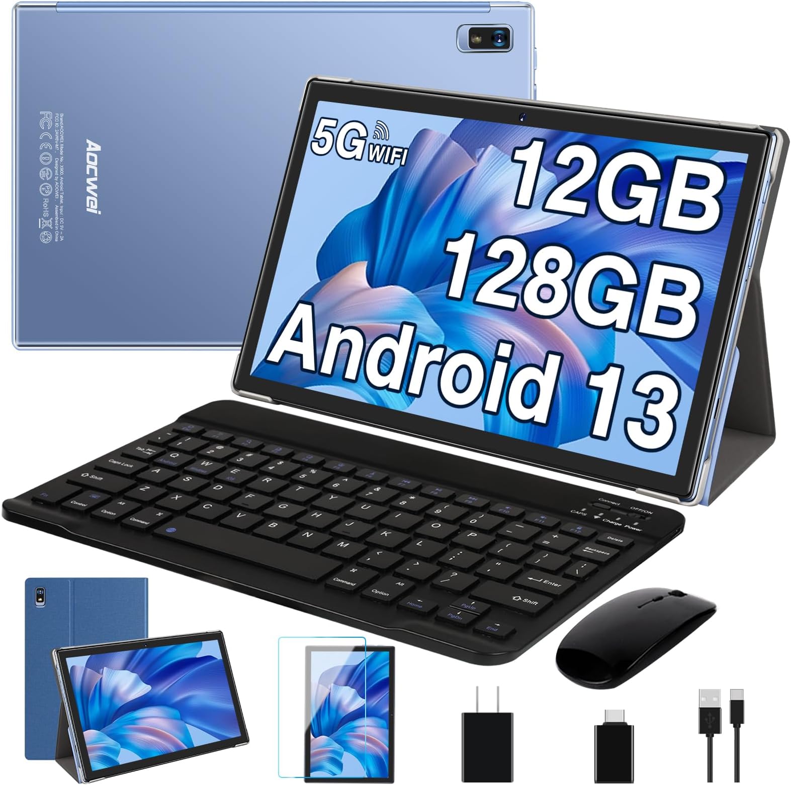 Tablette 2023 10,1" Android 13, 14 Go + 128 Go, 512 Go d'extension ...