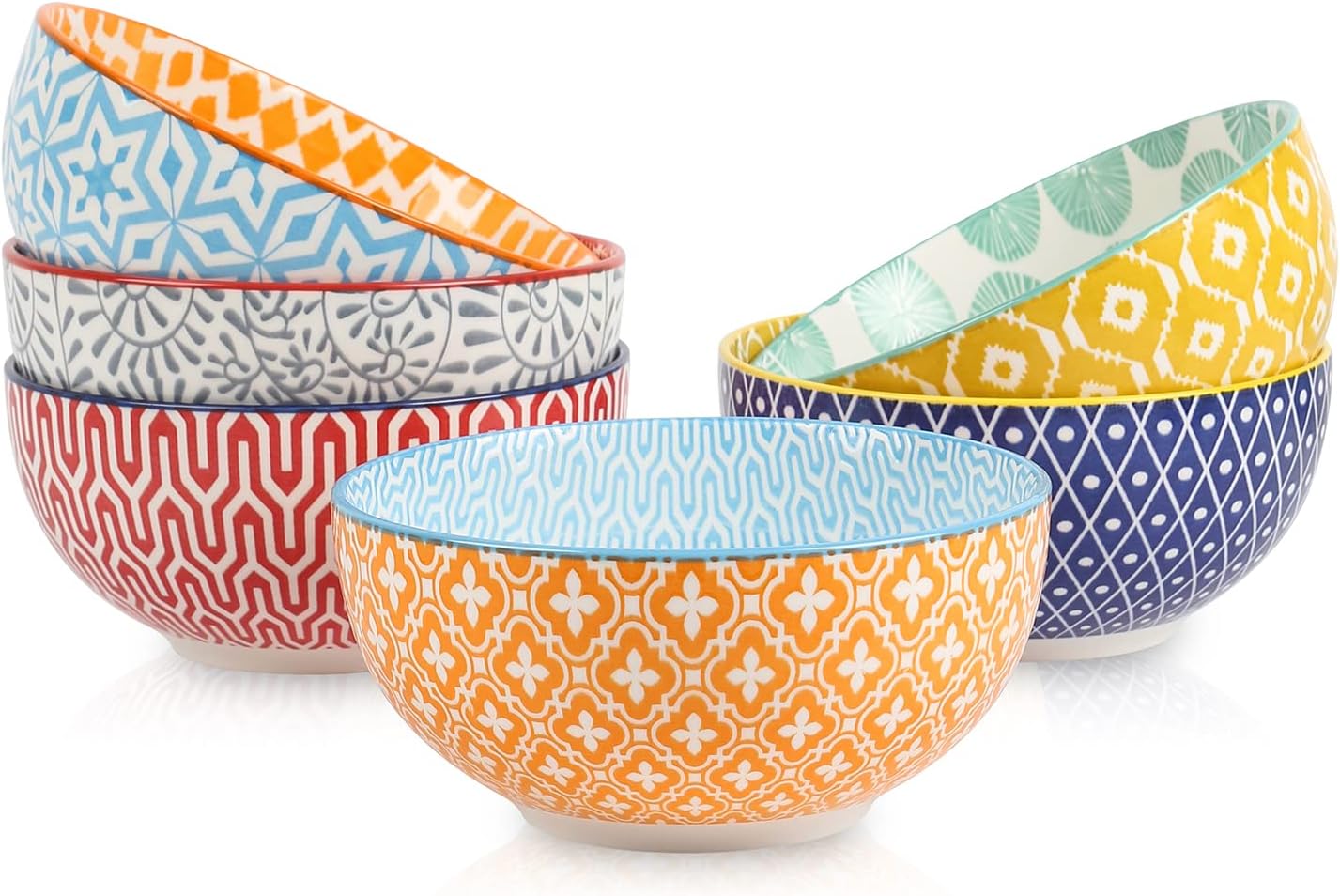 Amazon.com: Cereal Bowls Soup Bowl Set - 6" Colorful Ceramic Bowls with ...