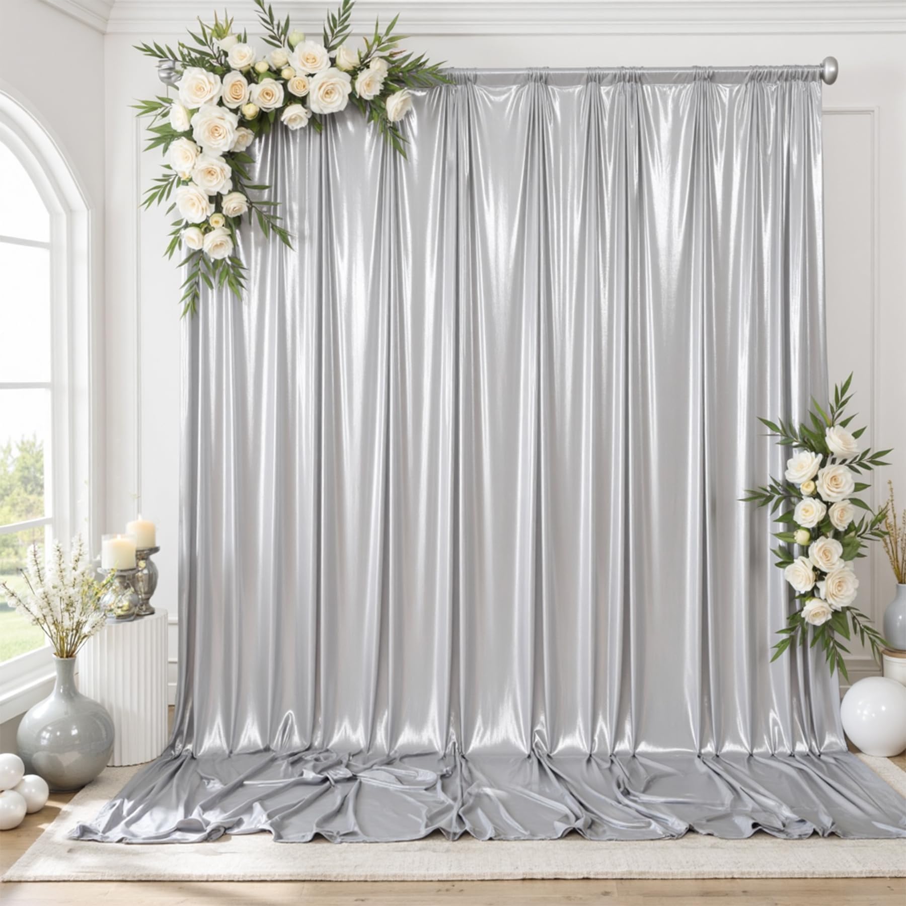 Amazon.com : 10ftx10ft Sequin Silver Backdrop Curtain for Parties ...