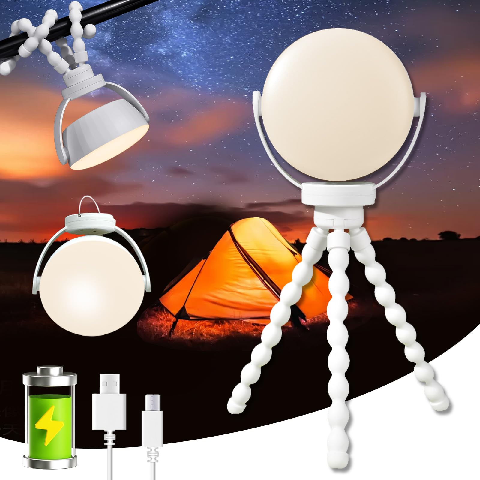 Amazon.com: Portable Camping Lantern Rechargeable,Flexible Tripod Clip ...