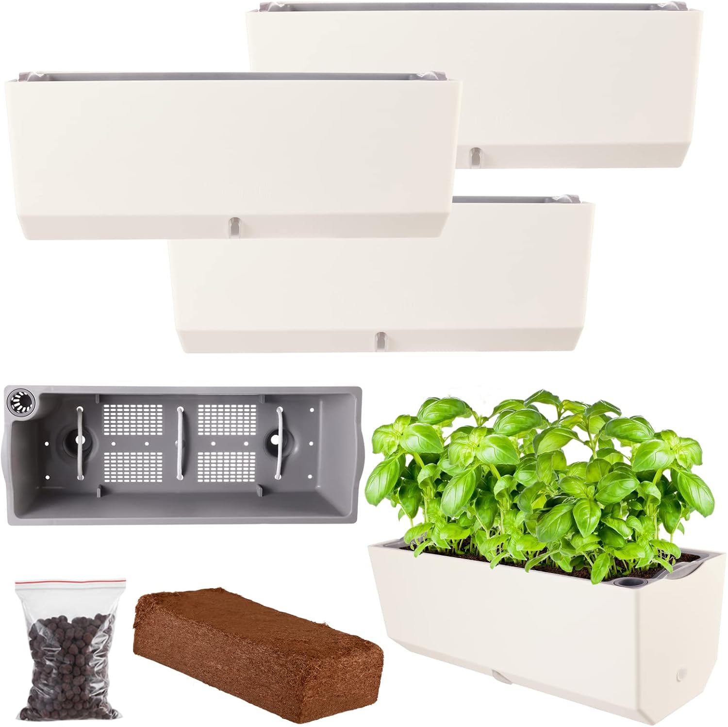 3 Pack-15x5.8x5.5 Rectangular Self Watering Planters,White Window Sill ...