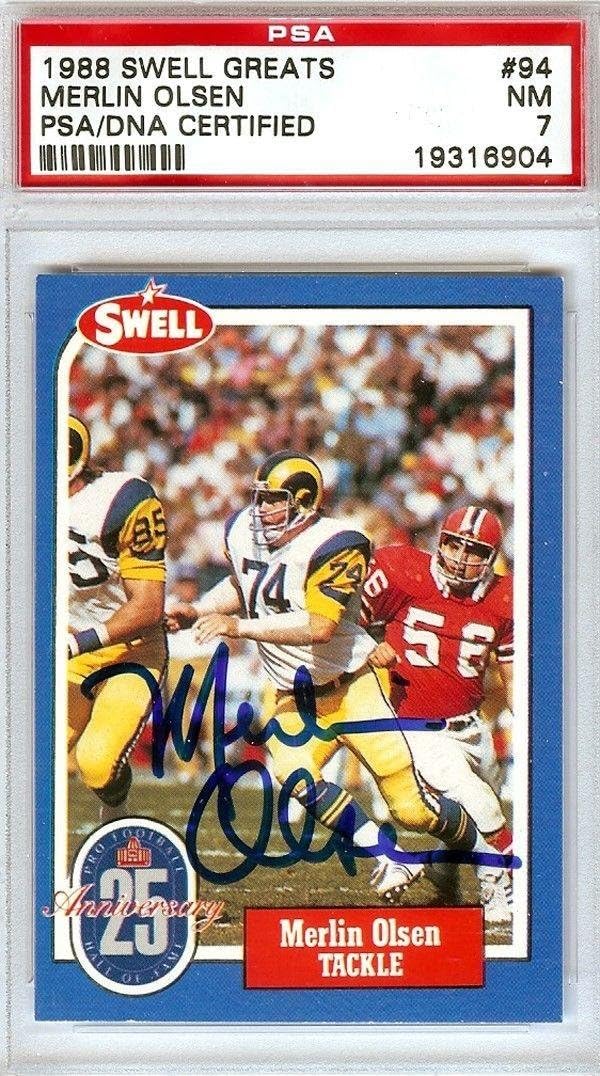 Merlin Olsen Autographed Signed 1988 Swell Greats Card #94 Rams - PSA ...