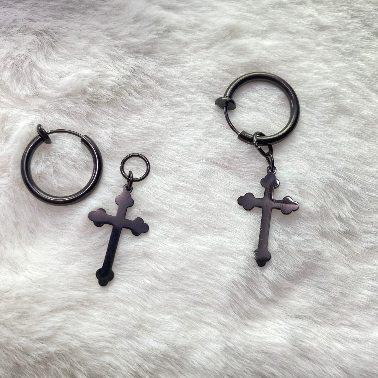 Black Hoop Earrings For Men With Cross