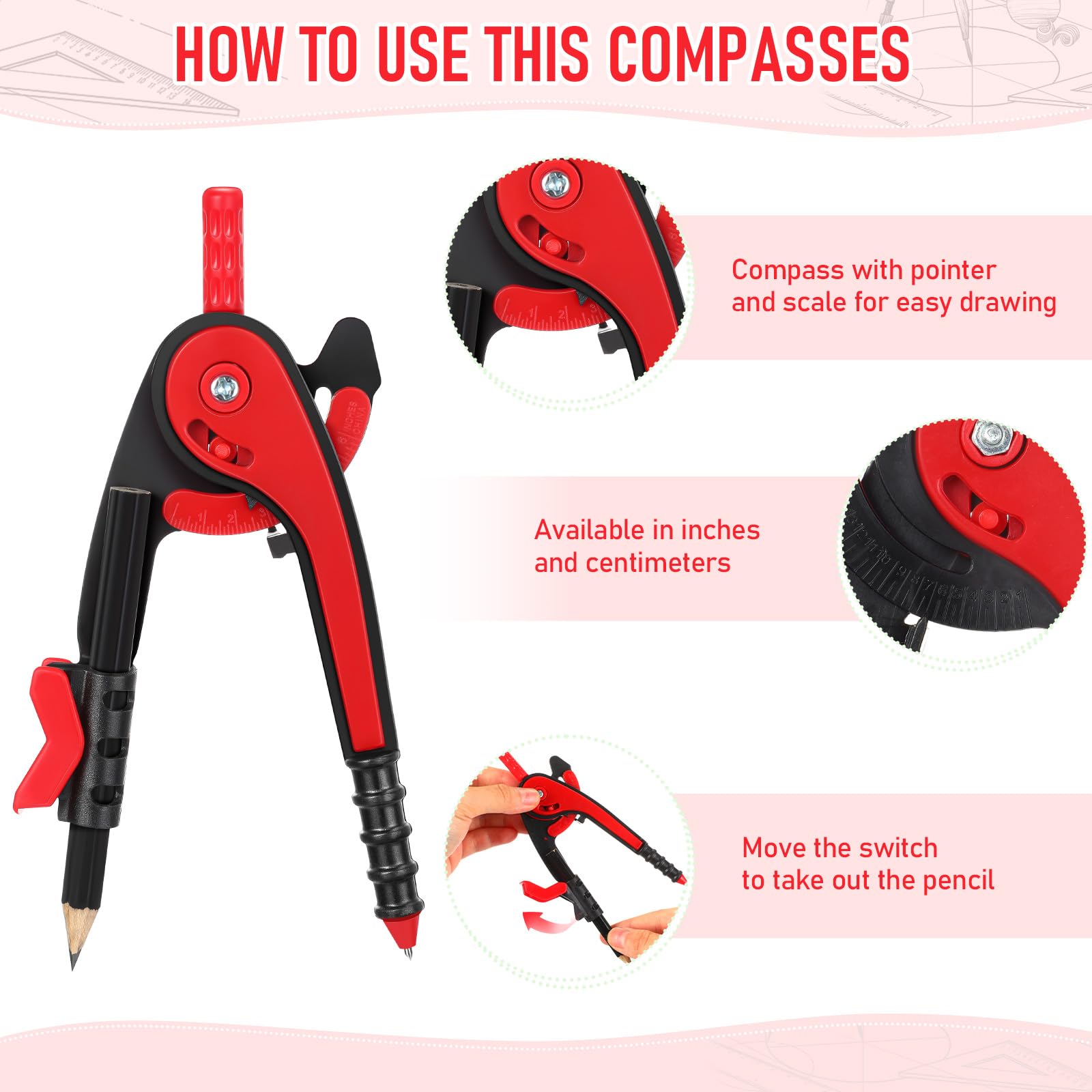 Snapklik.com : EBOOT Student Geometry Math Set, Drawing Compass And 6 Inch Clear Swing Arm ...