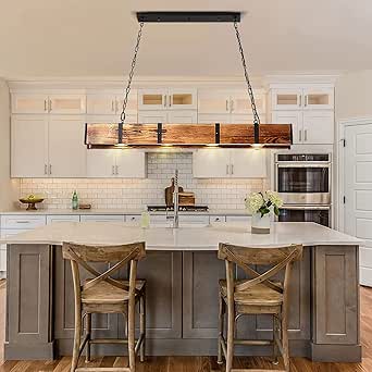 4-Light Rectangle Wood Chandelier, Rectangle Chandeliers for Dining ...