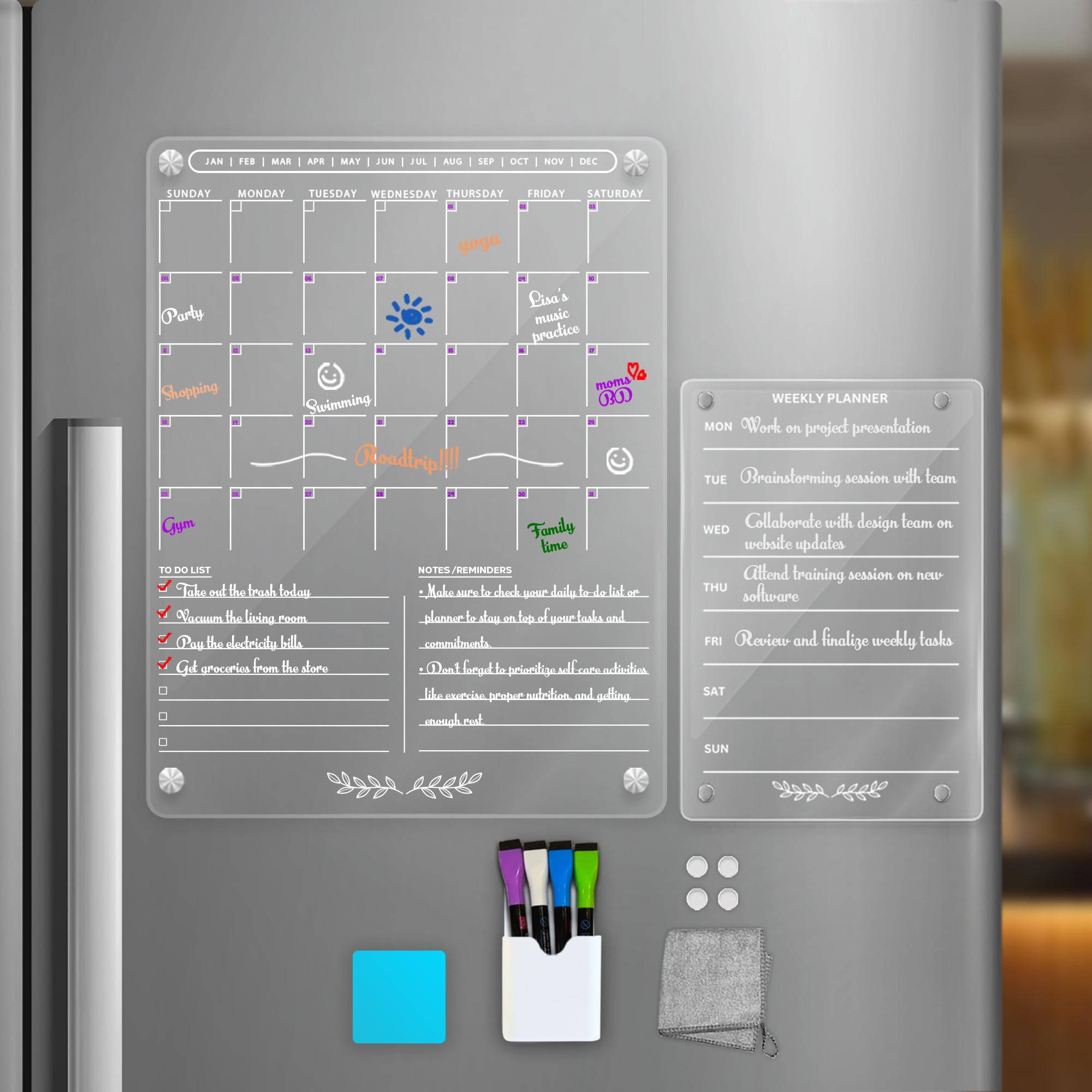 Amazon.com : HINEE Acrylic Magnetic Monthly and Weekly Calendar for ...