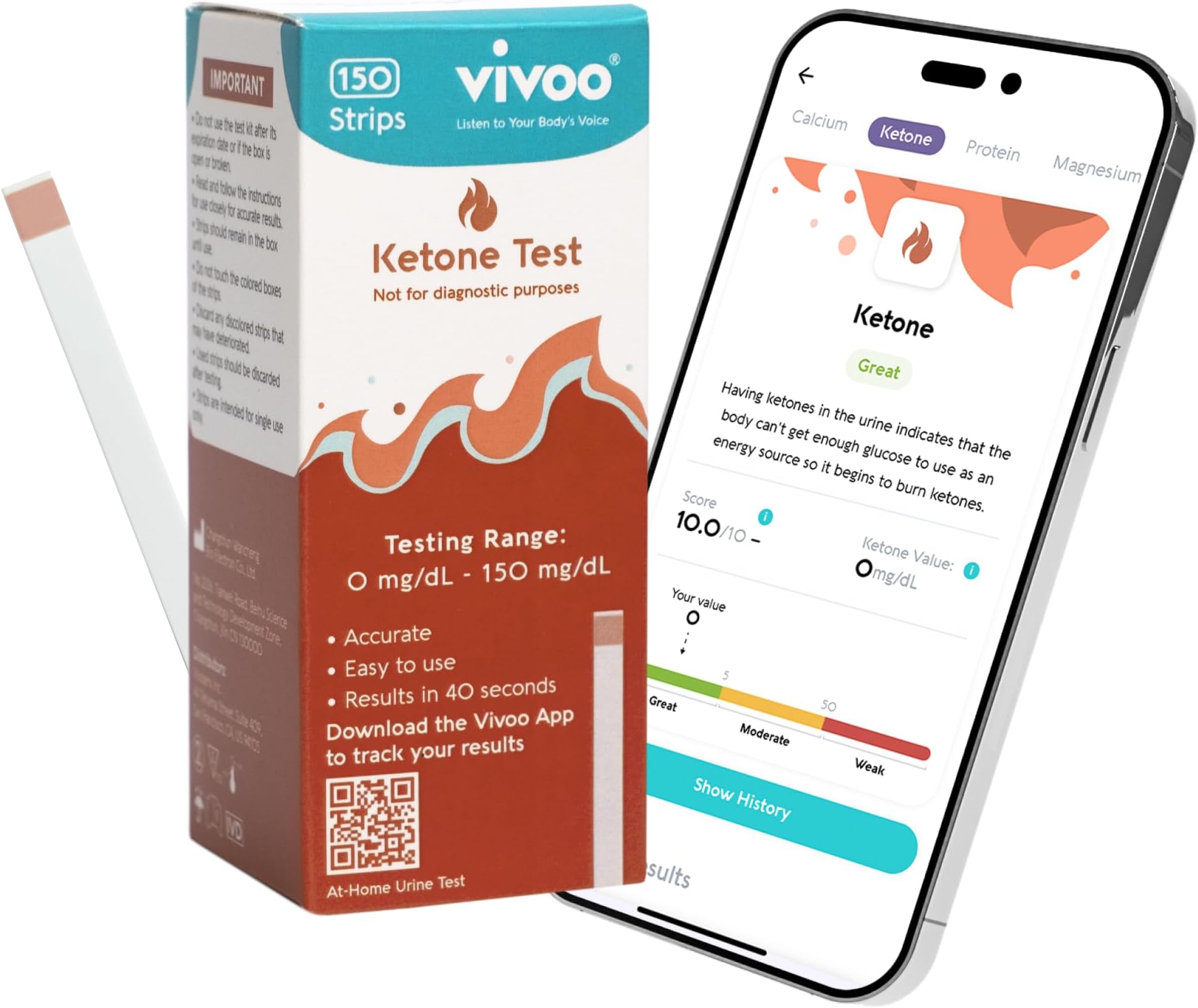Amazon.com: Vivoo at Home Ketone Test: 150 Strips, Easy & Fast Results ...