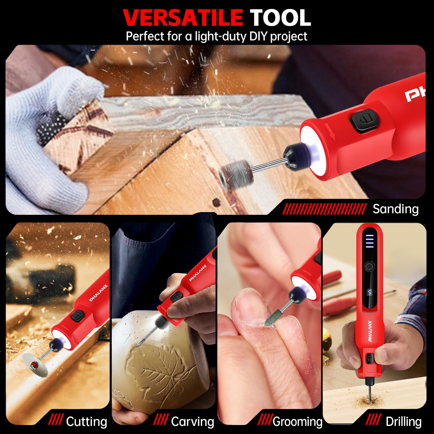 Snapklik.com : Rotary Tool Kit - 37V Mini Rotary Tool W LED Work Light ...