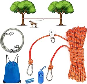 Amazon.com : LURLEEZ Dog Tie Out Cable, Dog Runner for Yard, Reflective ...