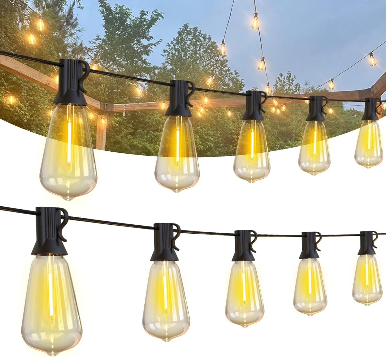 Aialun LED Outdoor String Lights 160Ft with 75 Waterproof Shatterproof ST38 Vintage Edison Bulbs ...