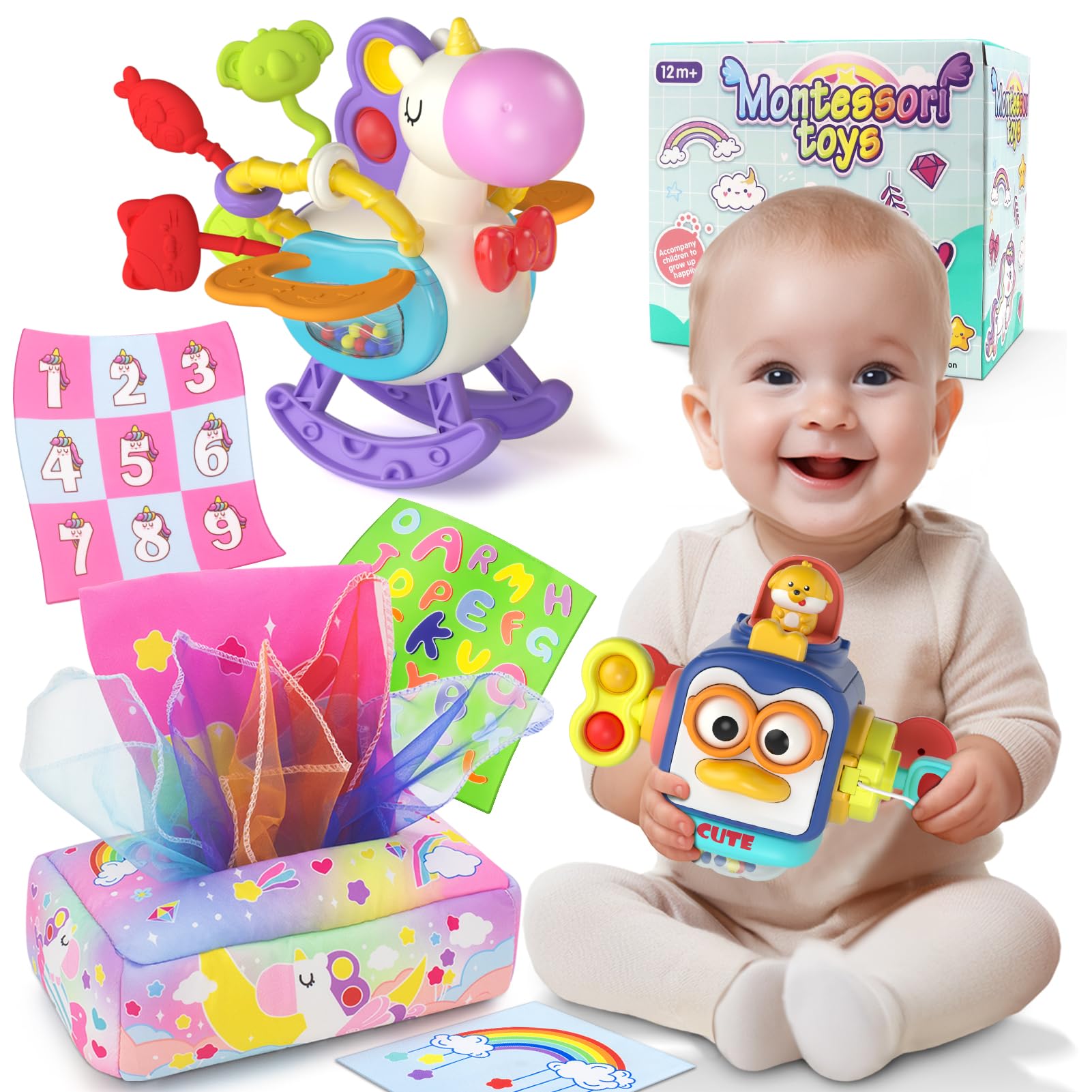 Amazon.com: usrela 3 in1 Baby Toys 12 Months - Busy Board Sensory Toys ...
