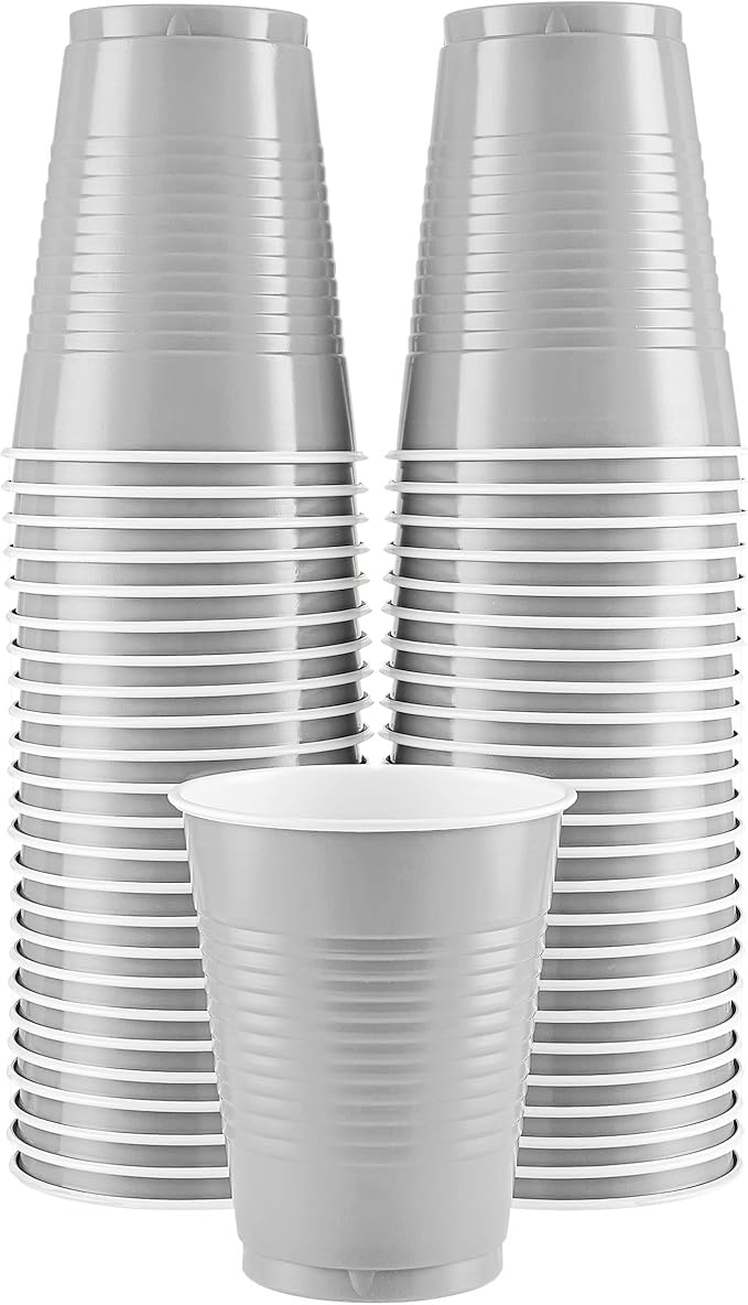 Amazon.com: Amcrate Disposable Cups, Silver 18-Ounce Plastic Party Cups ...