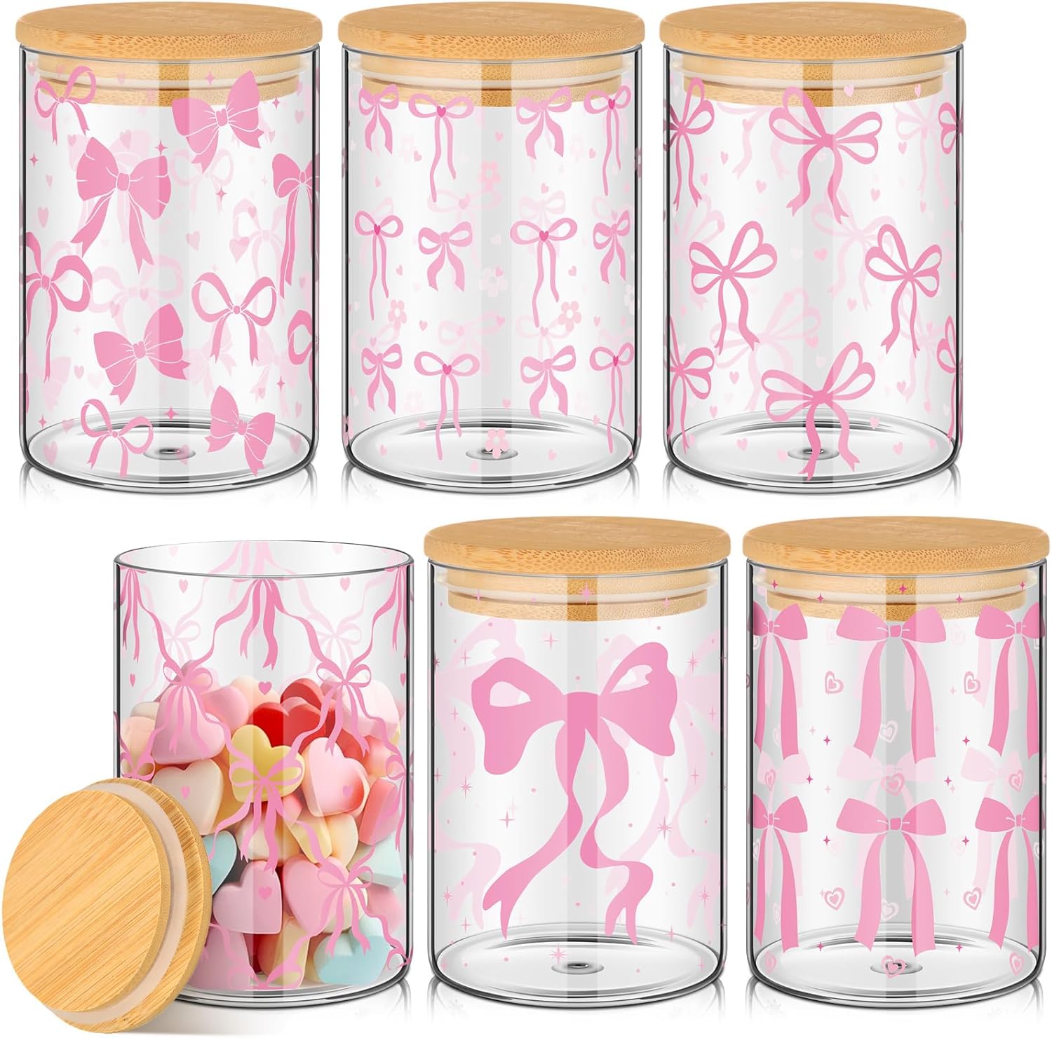 Amazon.com: Suclain 6 Pcs Valentines Day Pink Bow Glass Storage Jars ...