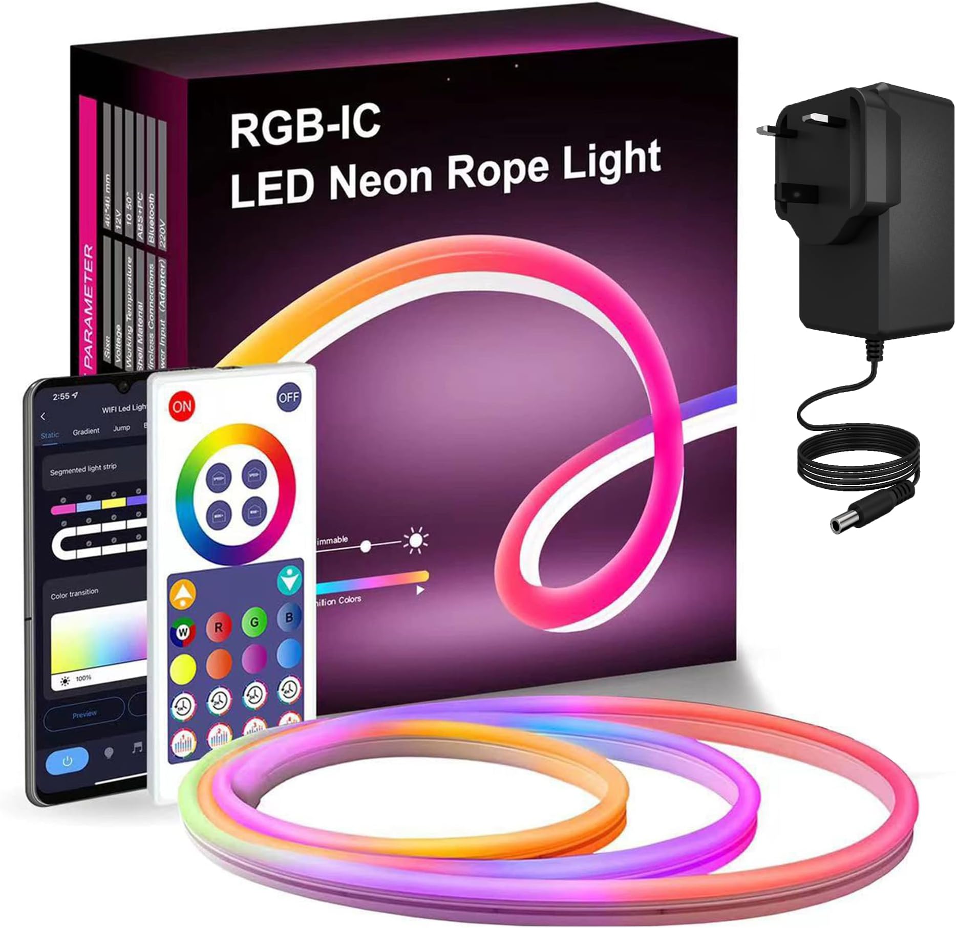 NALACAL RGB-IC Neon Rope Light, with Music Sync by Wifi, DIY LED Rope ...