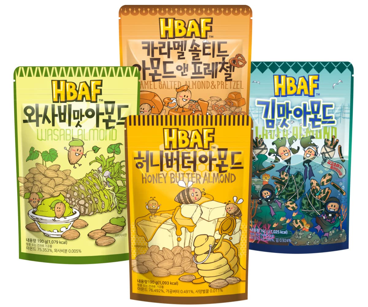 Amazon.com : [Official Gilim HBAF] Korean Seasoned Almonds 4 Flavor Gift Pack Mix (1 Honey ...