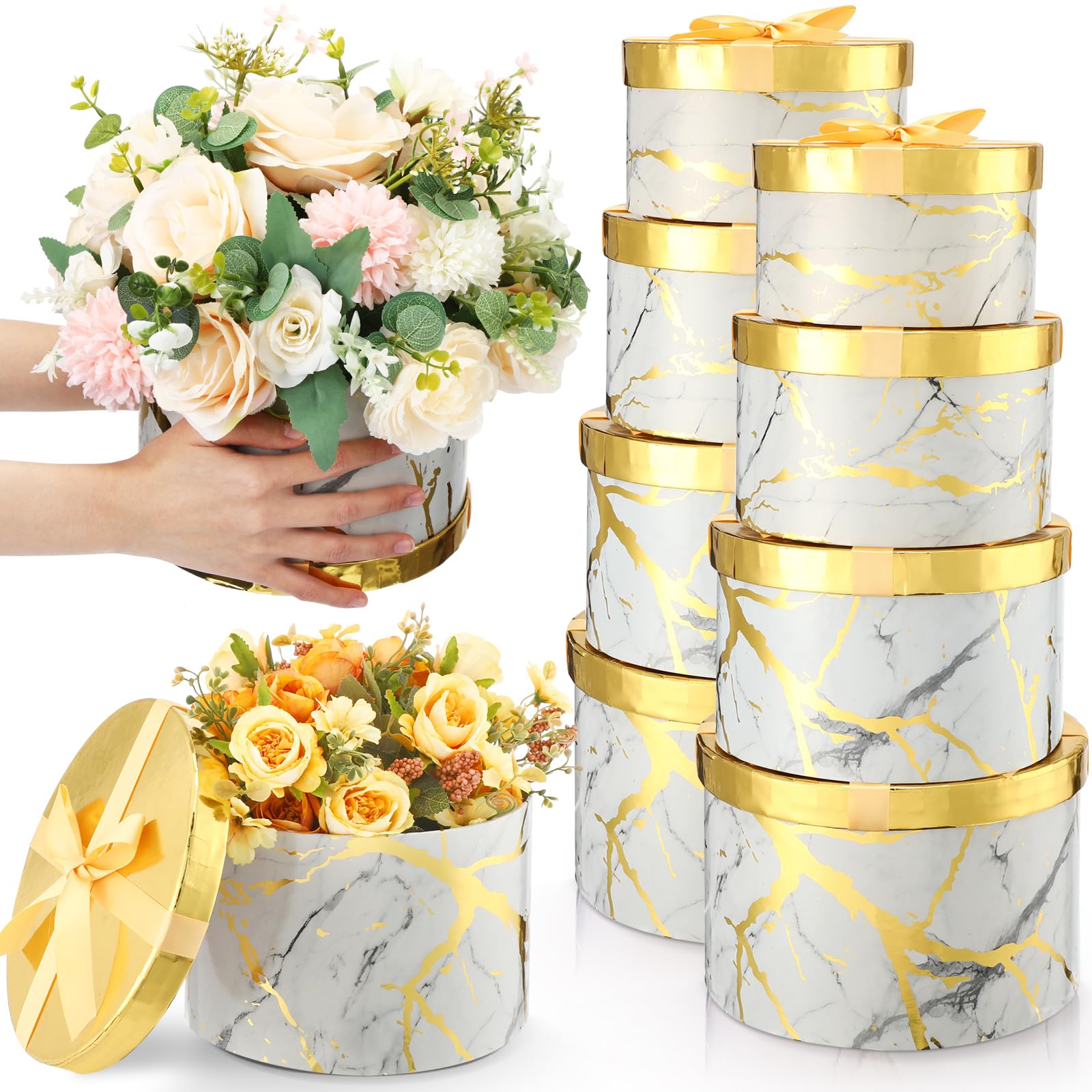 Amazon.com: Dispowreath 8 Set Round Nesting Gift Boxes with Lids Marble ...