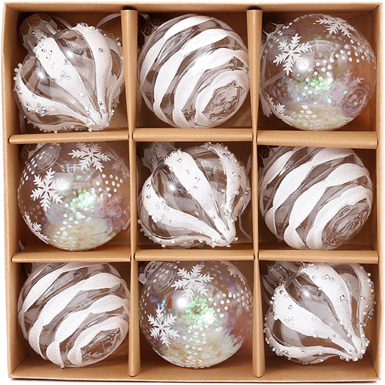 9Pcs Christmas Baubles, White Glass Baubles for Christmas Tree ...